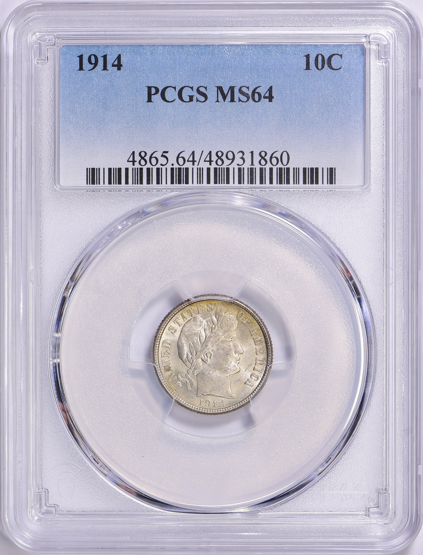1914 Barber Dime PCGS MS-64 (Toned) (Item 1646760) | GreatCollections ...