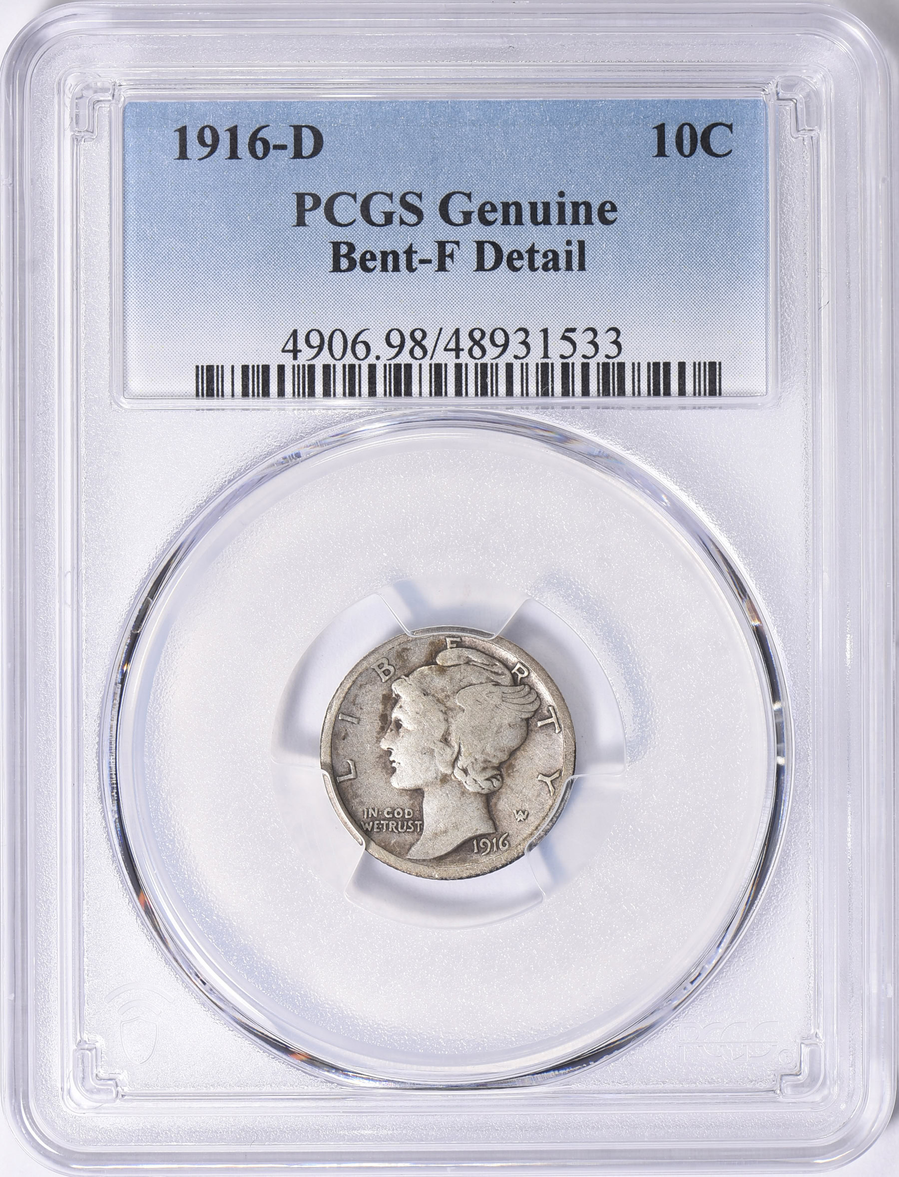 1916-D Mercury Dime PCGS Genuine Fine Details (Item 1646836) | GreatCollections Coin Auctions