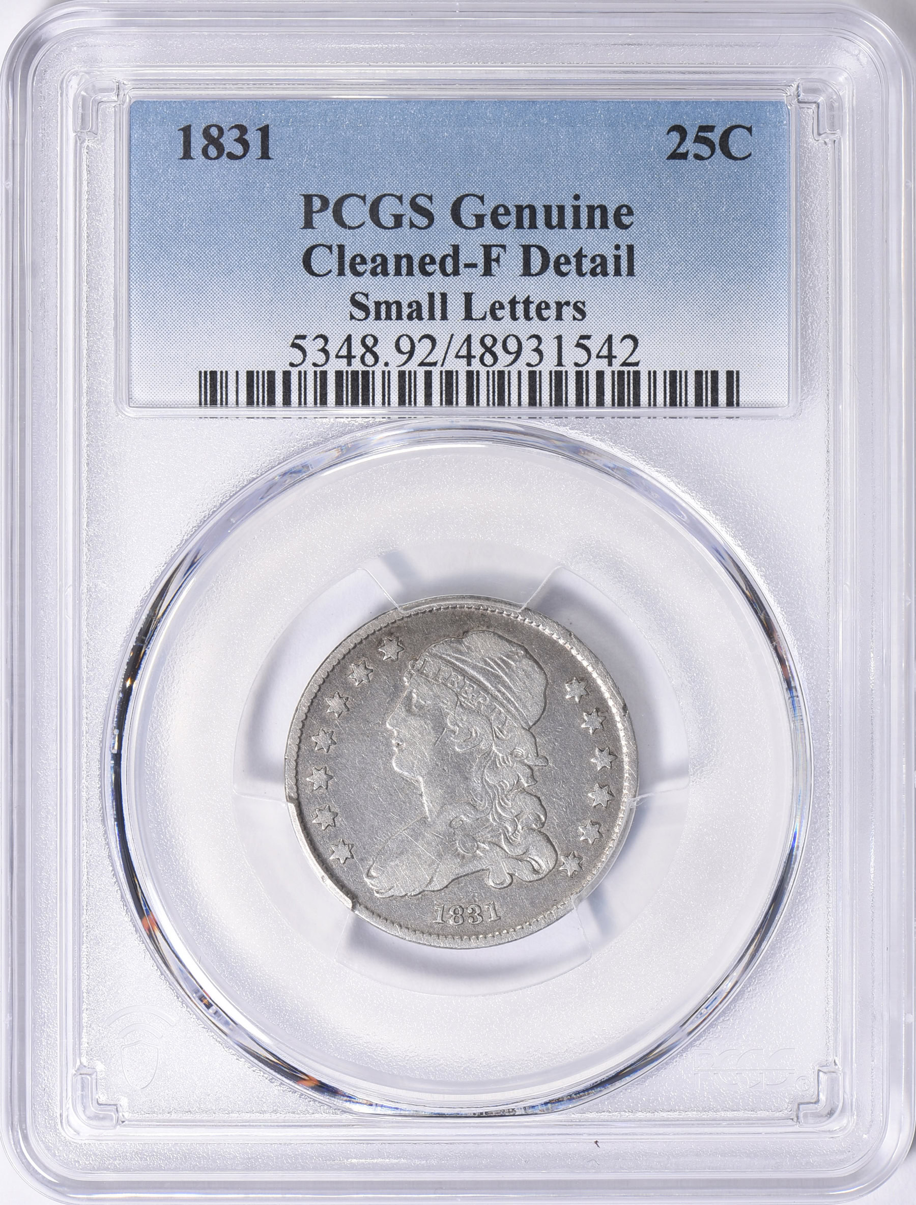 1831 Capped Bust Quarter Small Letters PCGS Genuine Fine Details (Item ...