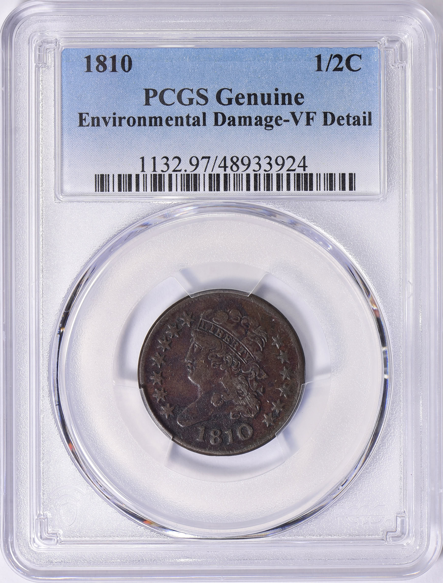 1810 Classic Half Cent PCGS Genuine VF Details (Item 1646852) | GreatCollections Coin Auctions