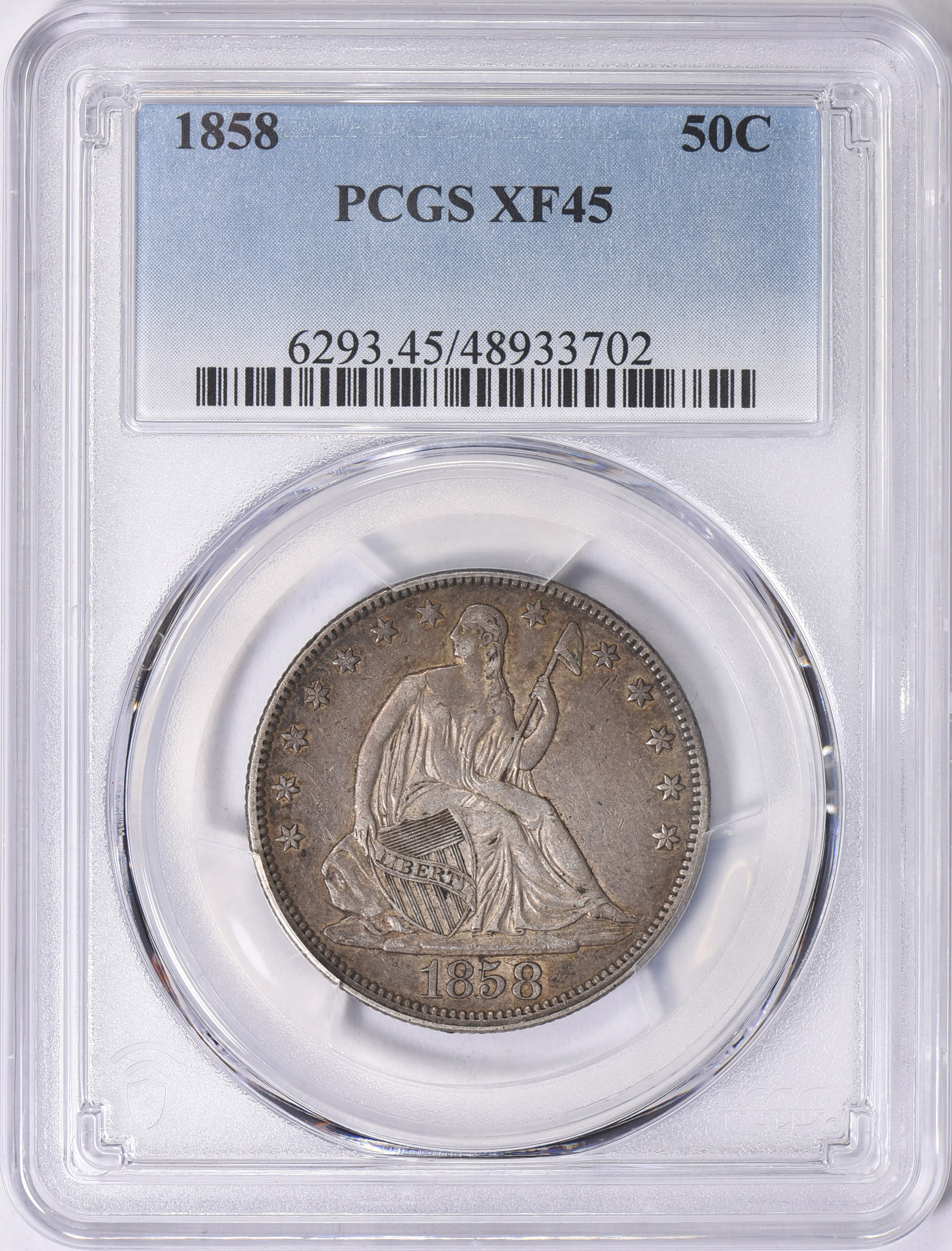 1858 Seated Liberty Half Dollar PCGS XF-45 (Item 1646905) | GreatCollections Coin Auctions