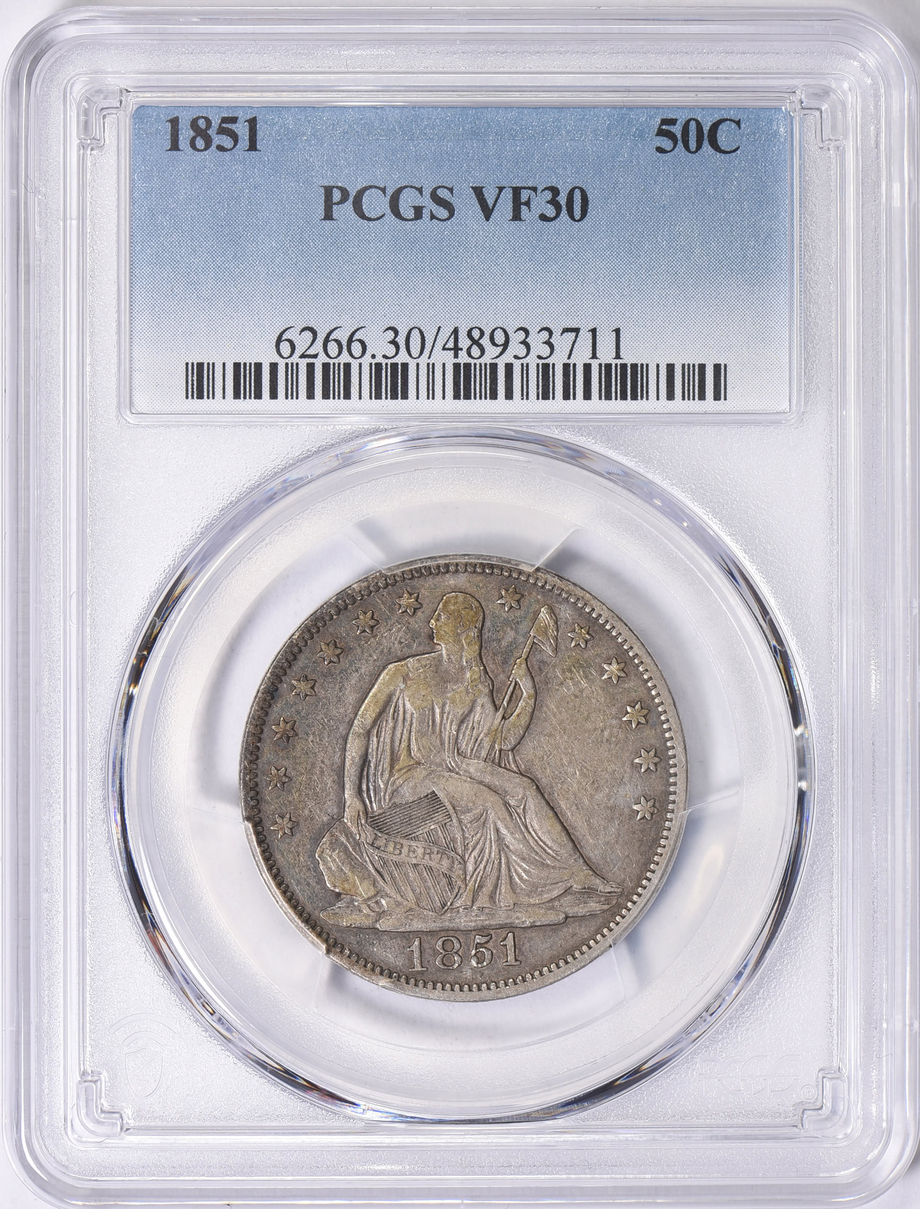 1851 Seated Liberty Half Dollar PCGS VF-30 (Toned) (Item 1646914) | GreatCollections Coin Auctions