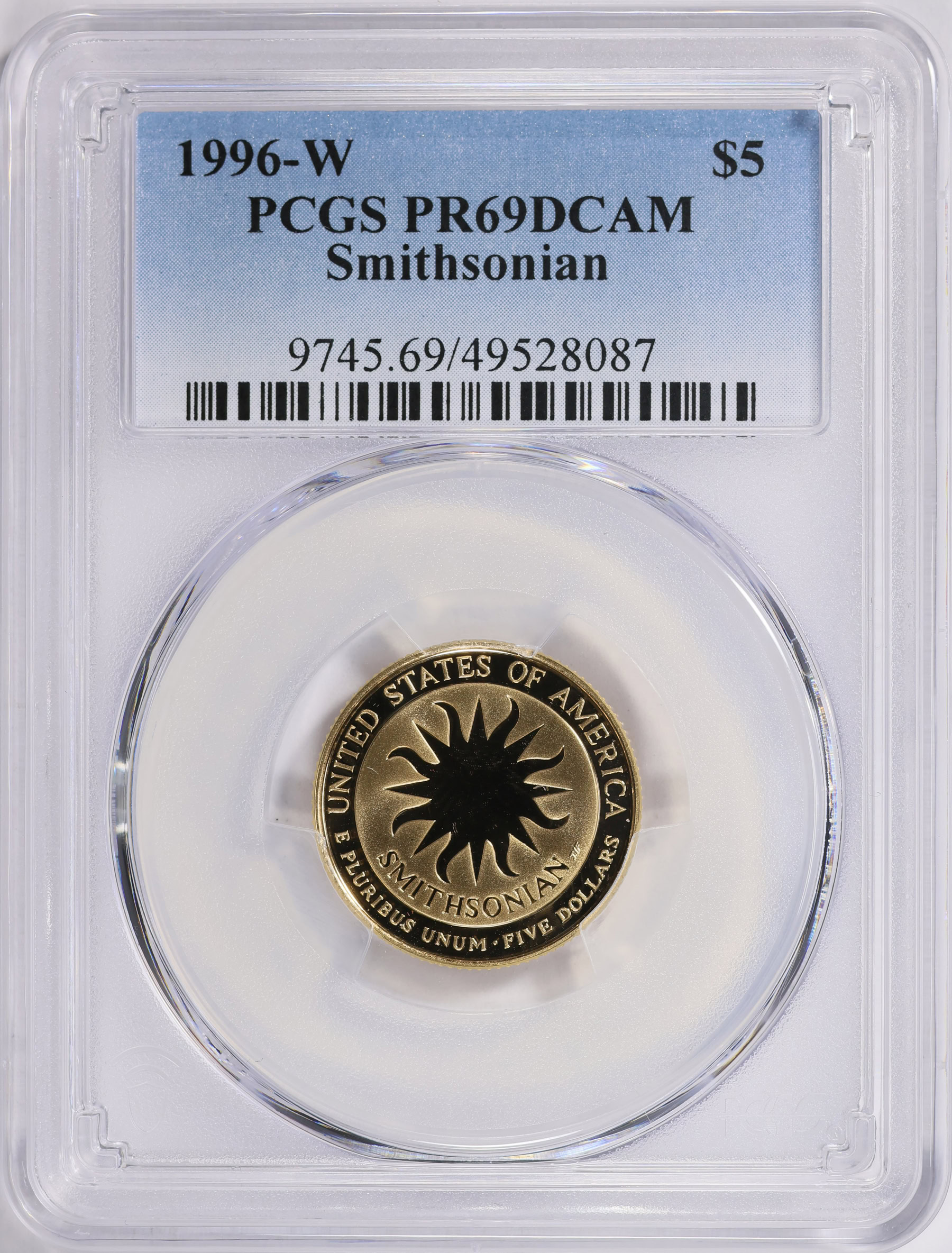 1996-W Smithsonian Institution 150th Anniversary Gold $5 PCGS Proof-69 ...