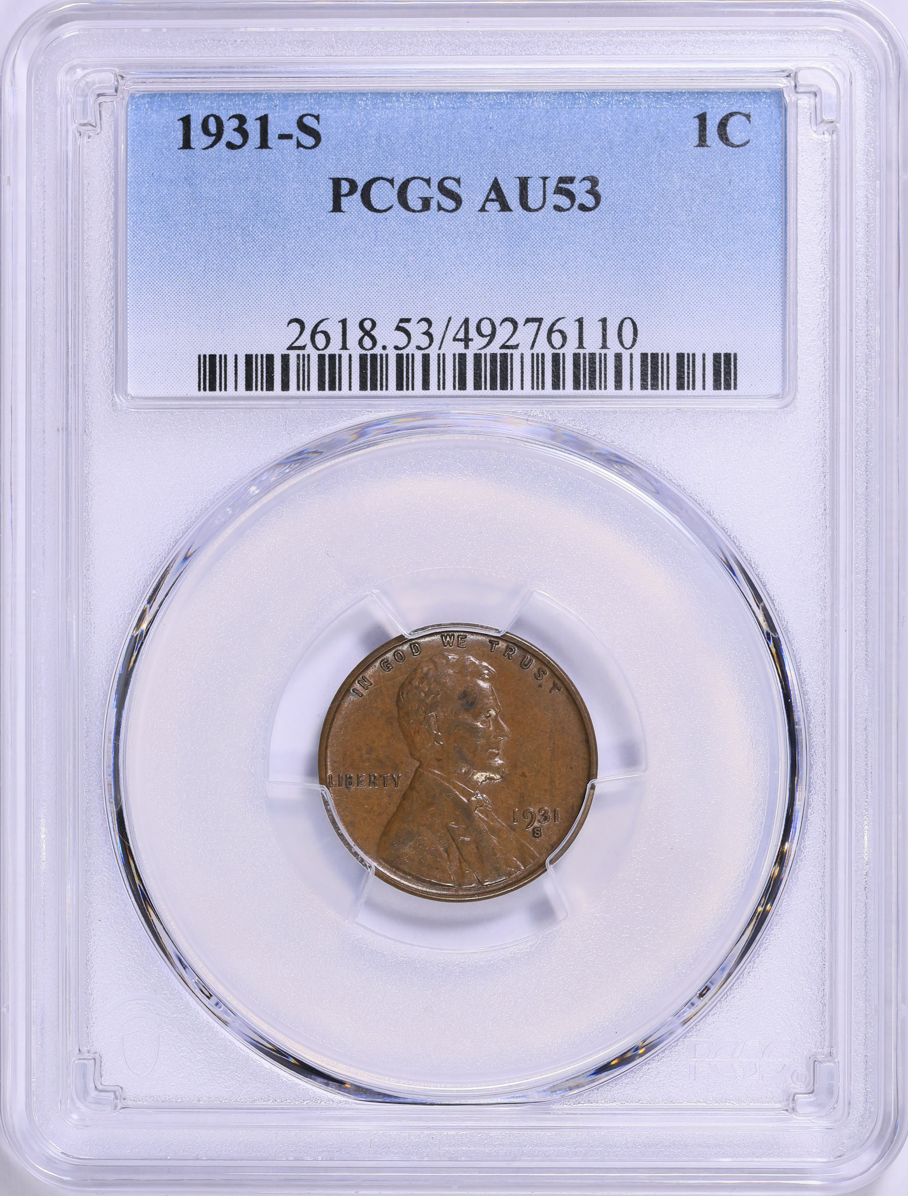 1931-S Lincoln Cent PCGS AU-53 BN (Item 1647044) | GreatCollections Coin Auctions