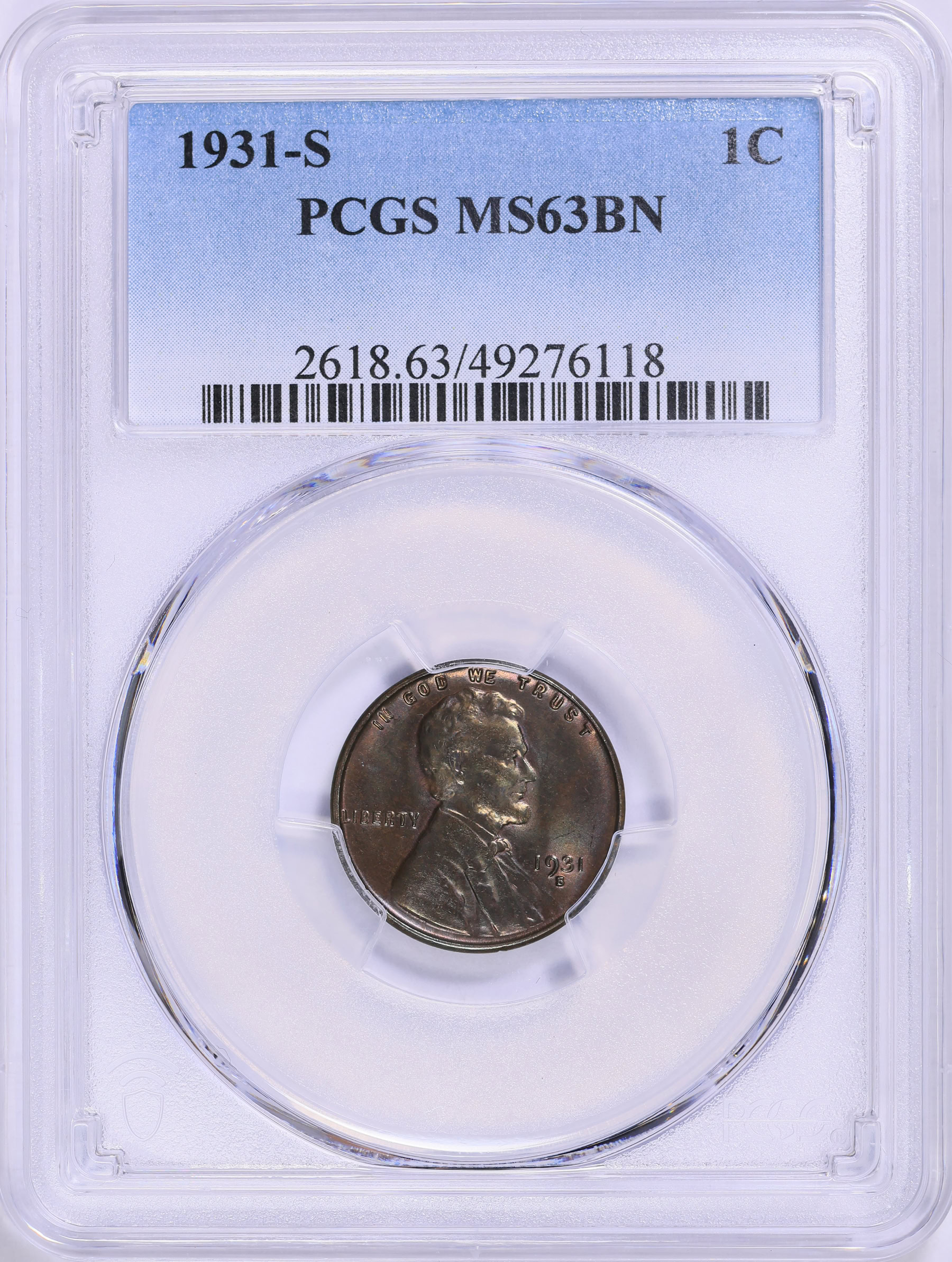 1931-S Lincoln Cent PCGS MS-63 BN (Toned) (Item 1647052) | GreatCollections Coin Auctions