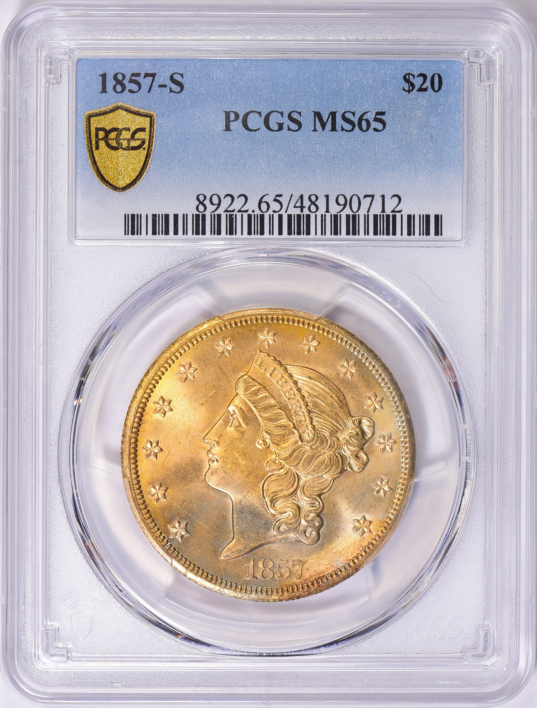 1857-S Liberty Gold Double Eagle PCGS MS-65 (Item 1647058) | GreatCollections Coin Auctions