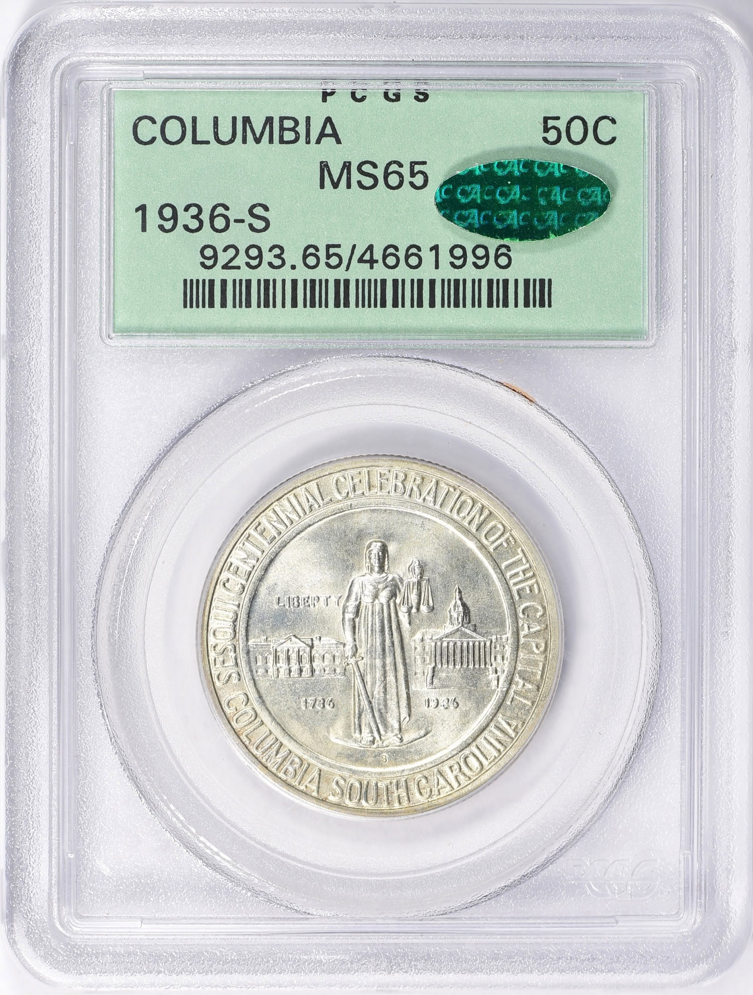 1936-S Columbia, South Carolina, Sesquicentennial Half Dollar PCGS MS ...