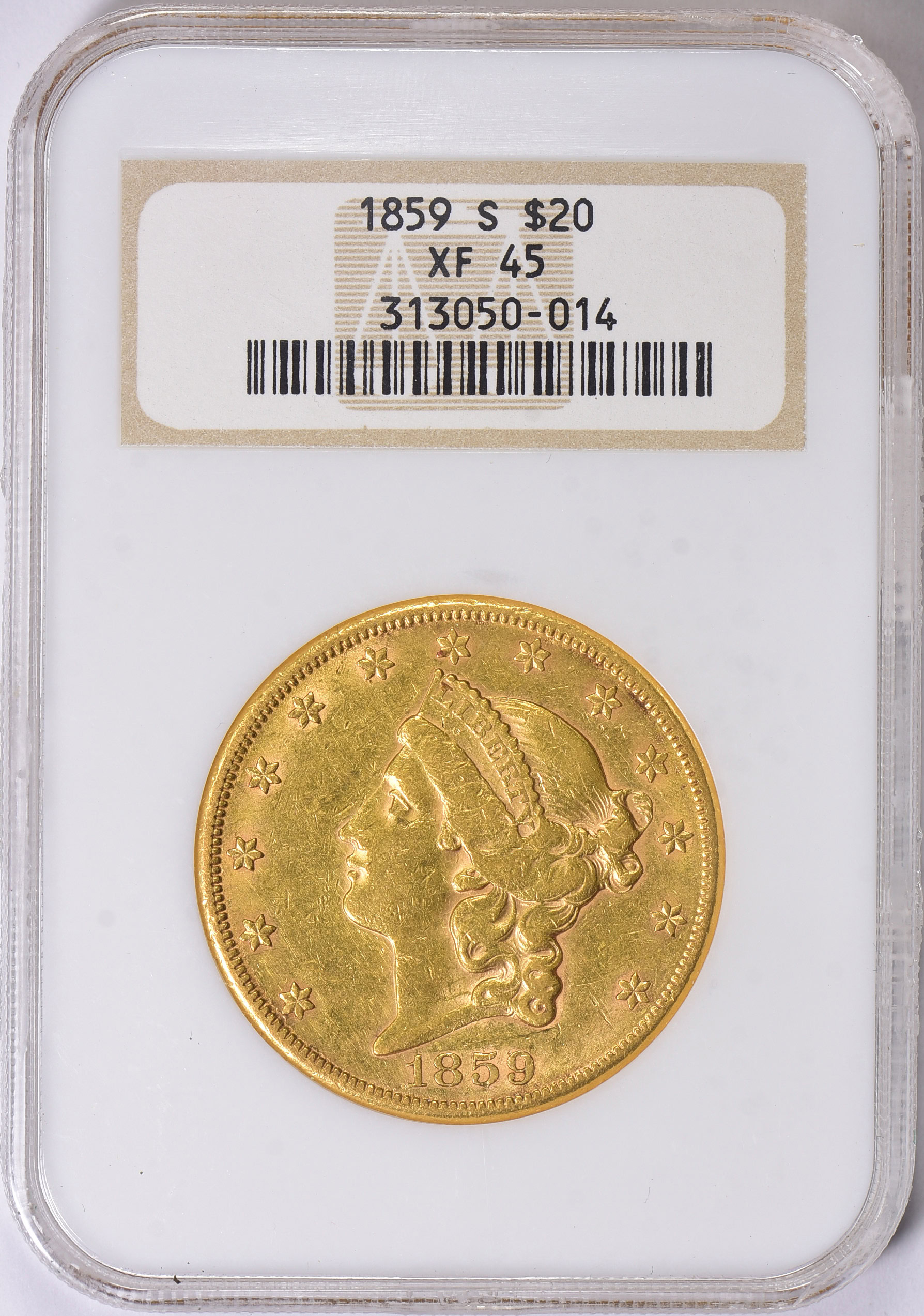 1859-S Liberty Gold Double Eagle NGC XF-45 OH (Item 1647378) | GreatCollections Coin Auctions