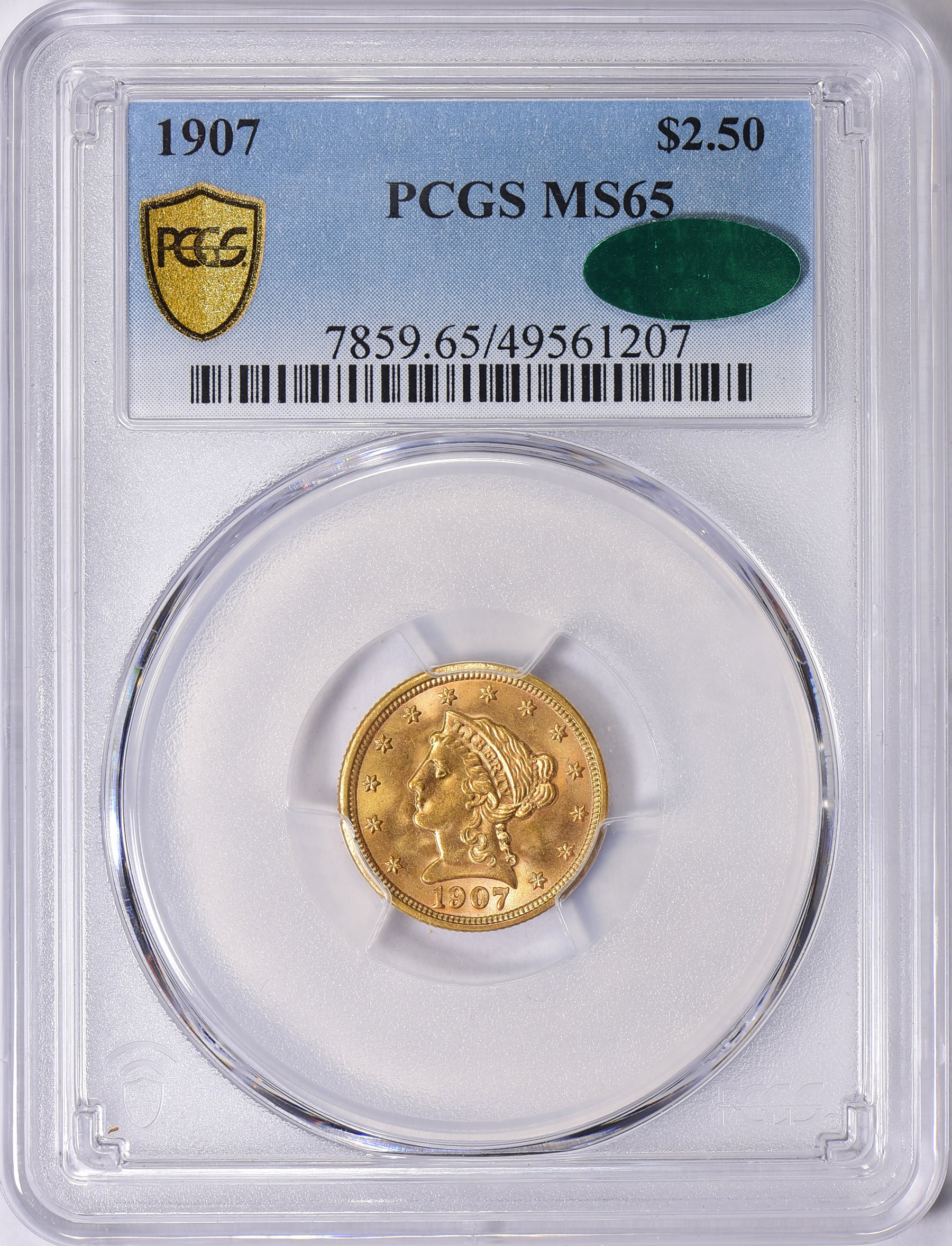 1907 Liberty Gold Quarter Eagle PCGS MS-65 (CAC Green) (Item 1647494) | GreatCollections Coin ...