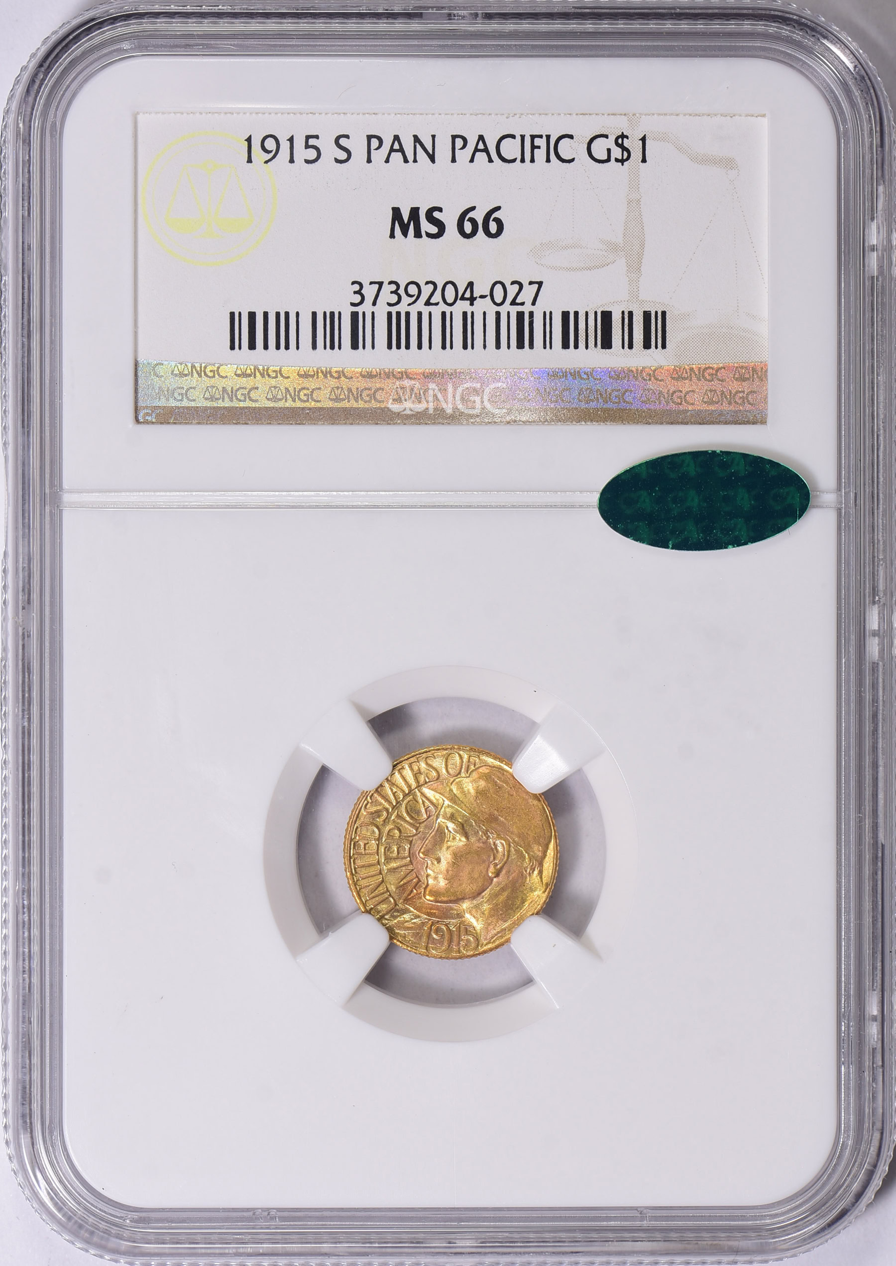 1915-S Panama-Pacific Exposition Gold Dollar NGC MS-66 (CAC Green) (Item 1647559 ...