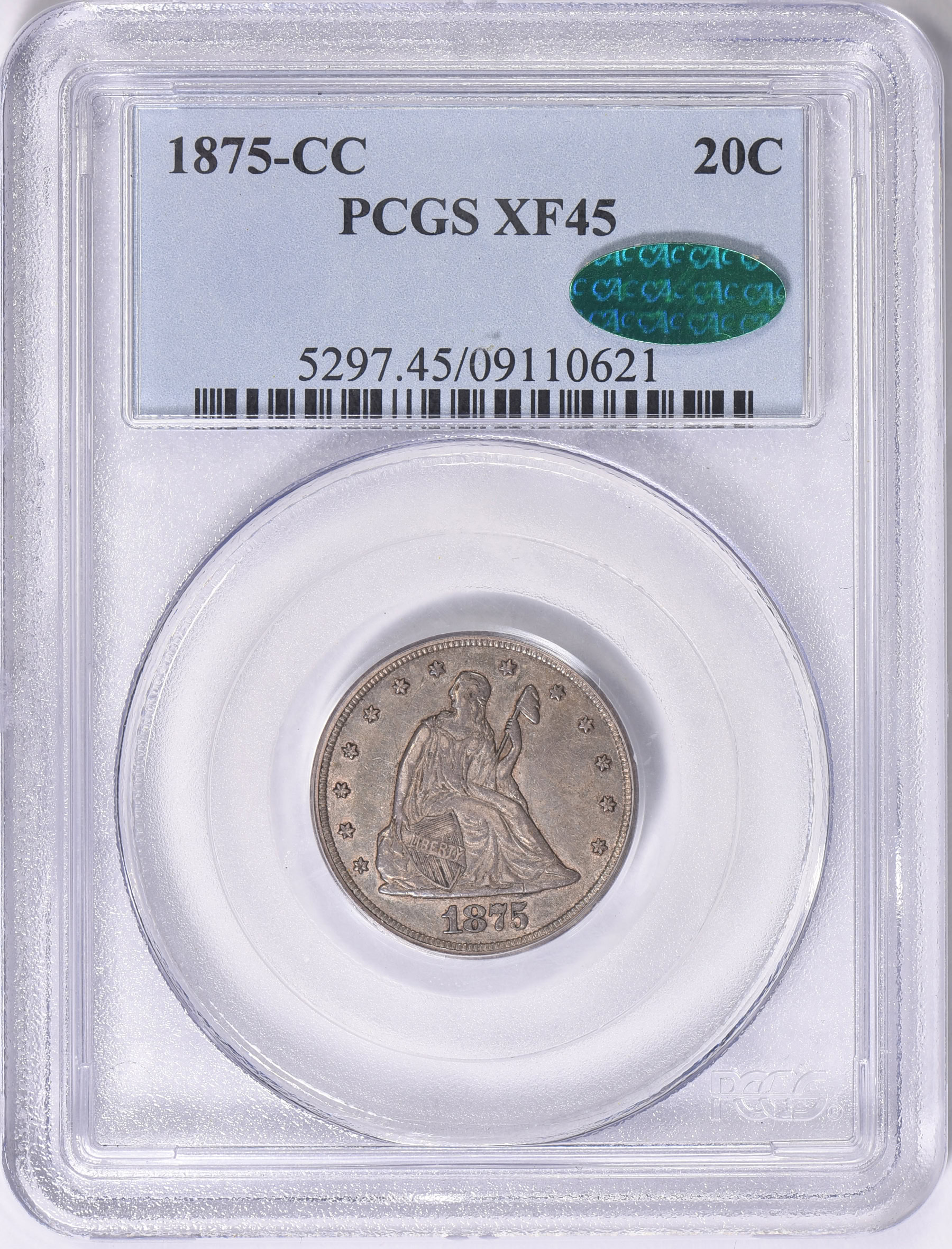 1875-CC Twenty-Cent Piece PCGS XF-45 (CAC Green) (Toned) (Item 1647628 ...