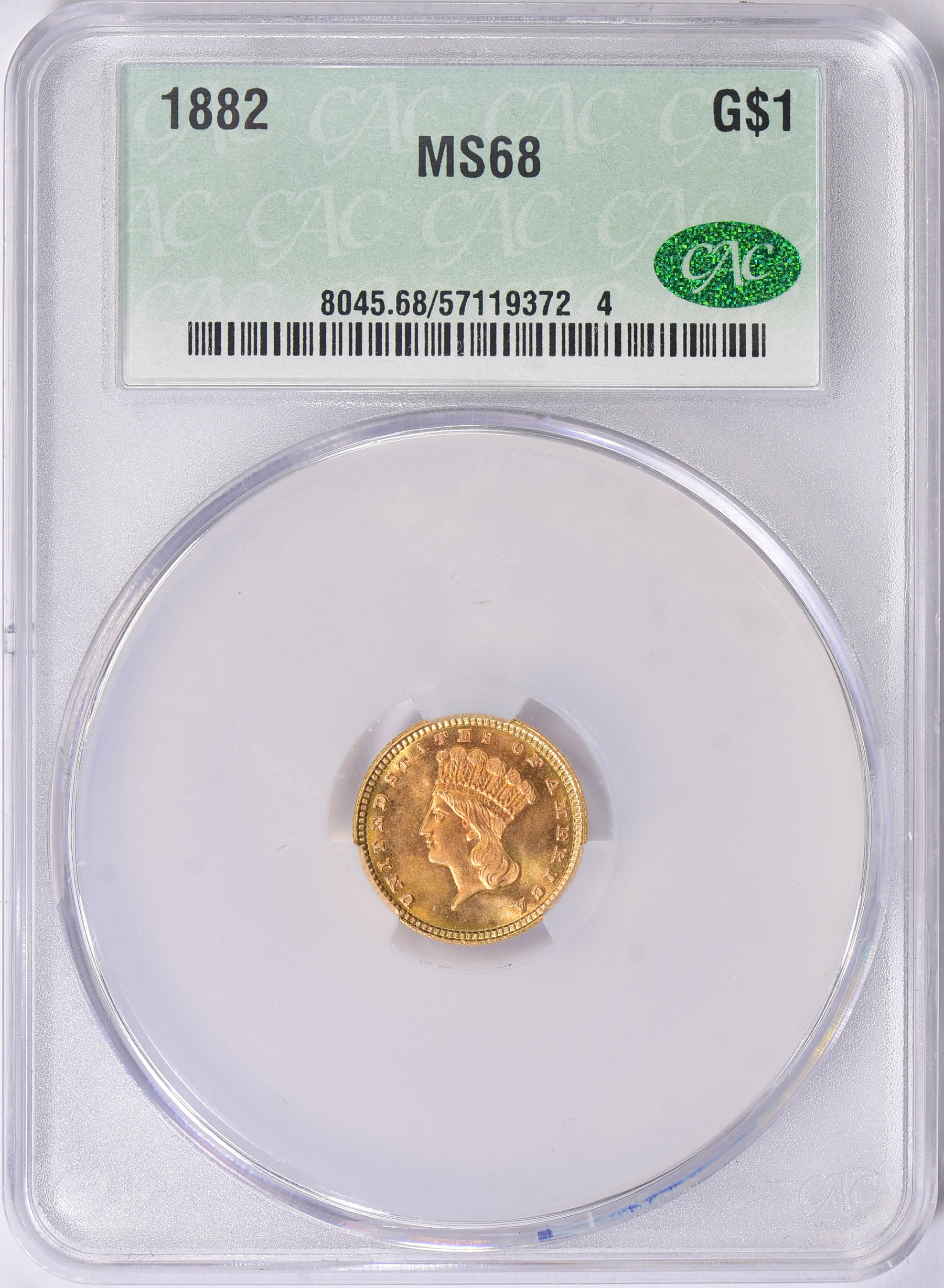 1882 Indian Princess Gold Dollar CACG MS-68 (Item 1647635 ...