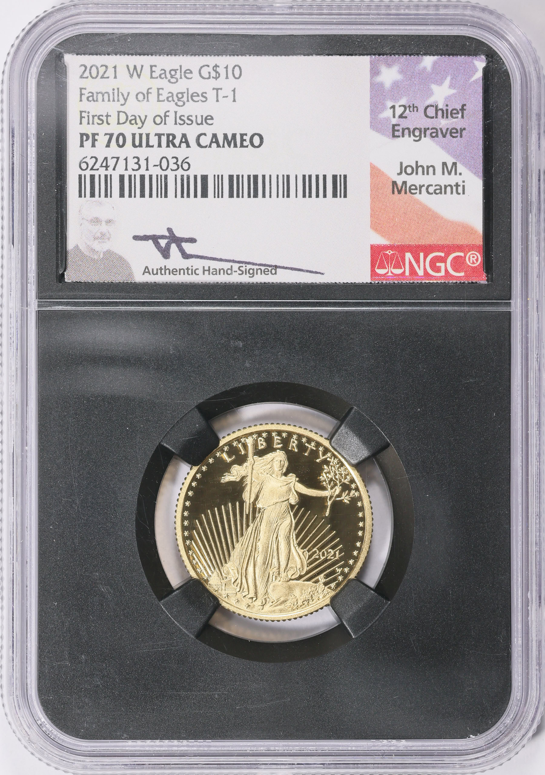 2021-W $10 Quarter-Ounce Gold American Eagle Type 1 First Day of Issue NGC Proof-70 UC (Mercanti ...