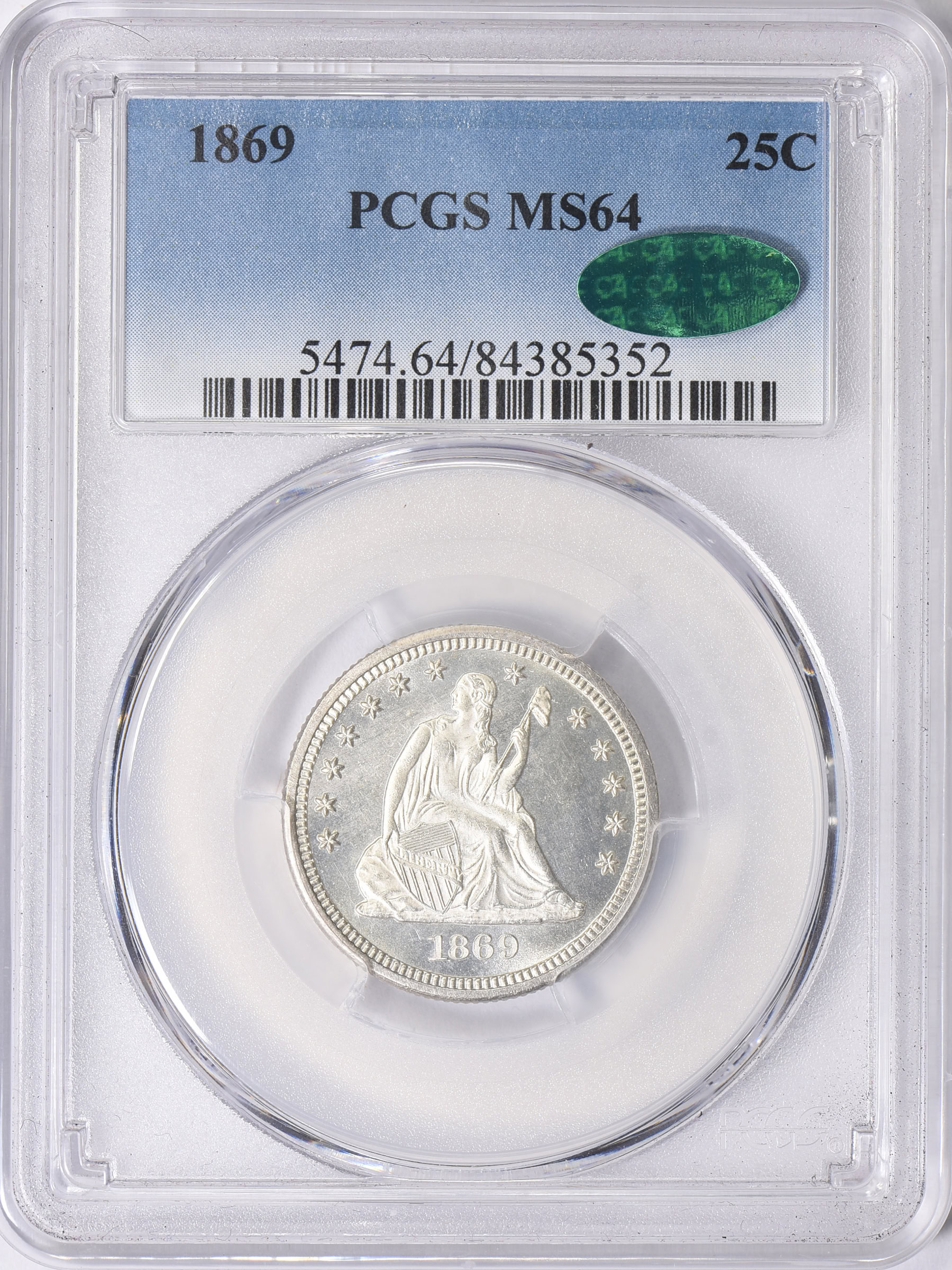 1869 Seated Liberty Quarter PCGS MS-64 (CAC Green) (Item 1647924 ...
