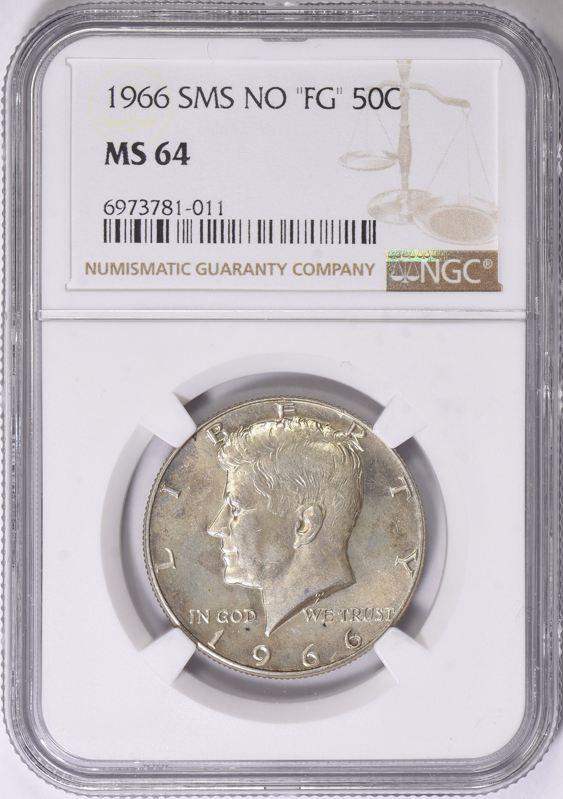 1966 Kennedy Half Dollar SMS No FG NGC MS-64 (Toned) (Item 1648515) | GreatCollections Coin Auctions