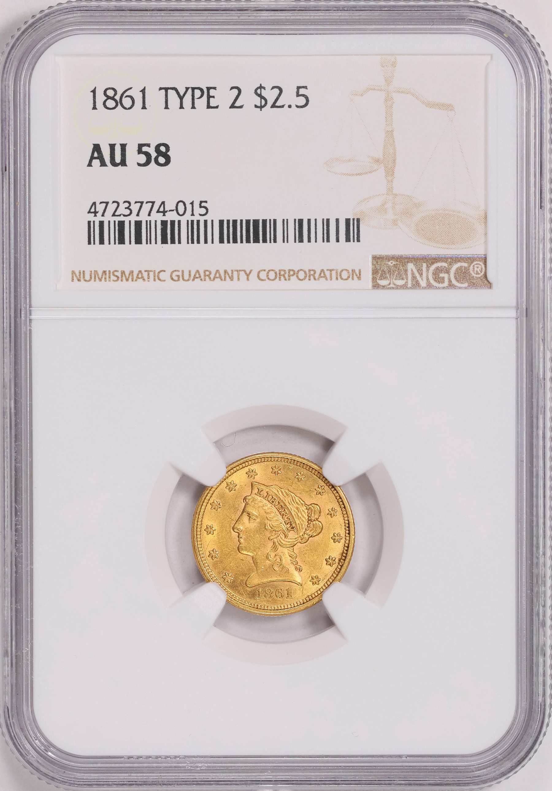 1861 Liberty Gold Quarter Eagle New Reverse NGC AU-58 (Item 1648721) | GreatCollections Coin ...