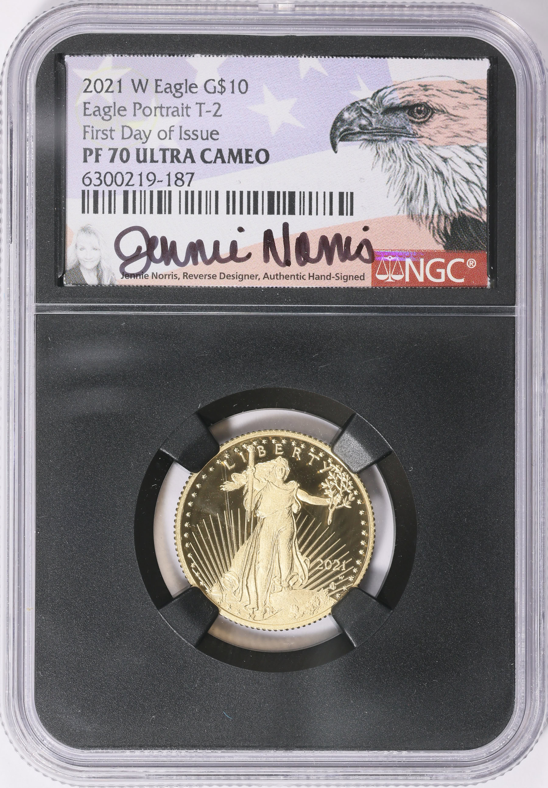 2021-W $10 Quarter-Ounce Gold American Eagle Type 2 First Day of Issue NGC Proof-70 UC (Jennie ...