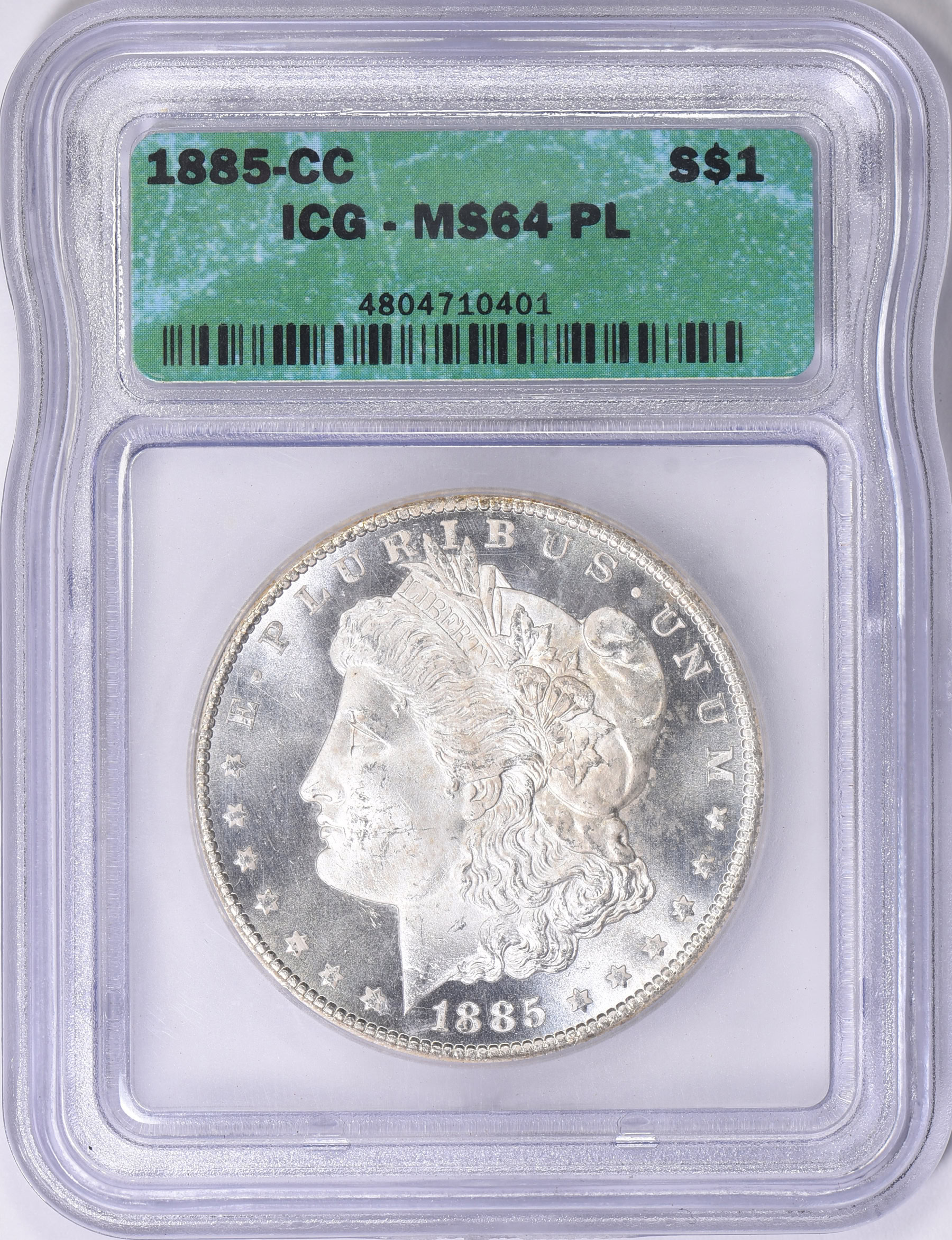 1885-CC Morgan Silver Dollar ICG MS-64 PL (Item 1648833) | GreatCollections Coin Auctions