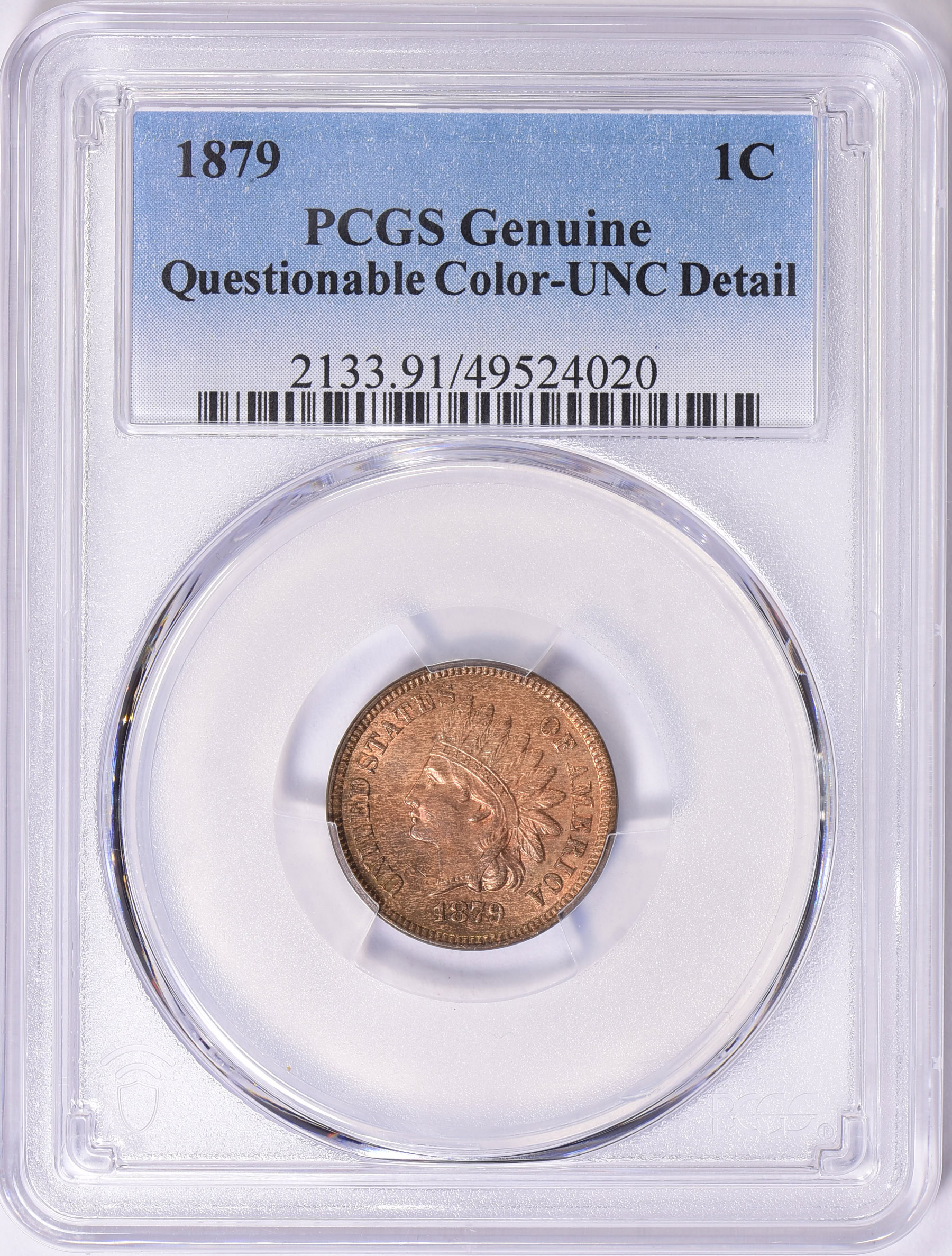 1879 Indian Cent PCGS Genuine Unc Details (Art. Toned) (Item 1649011 ...