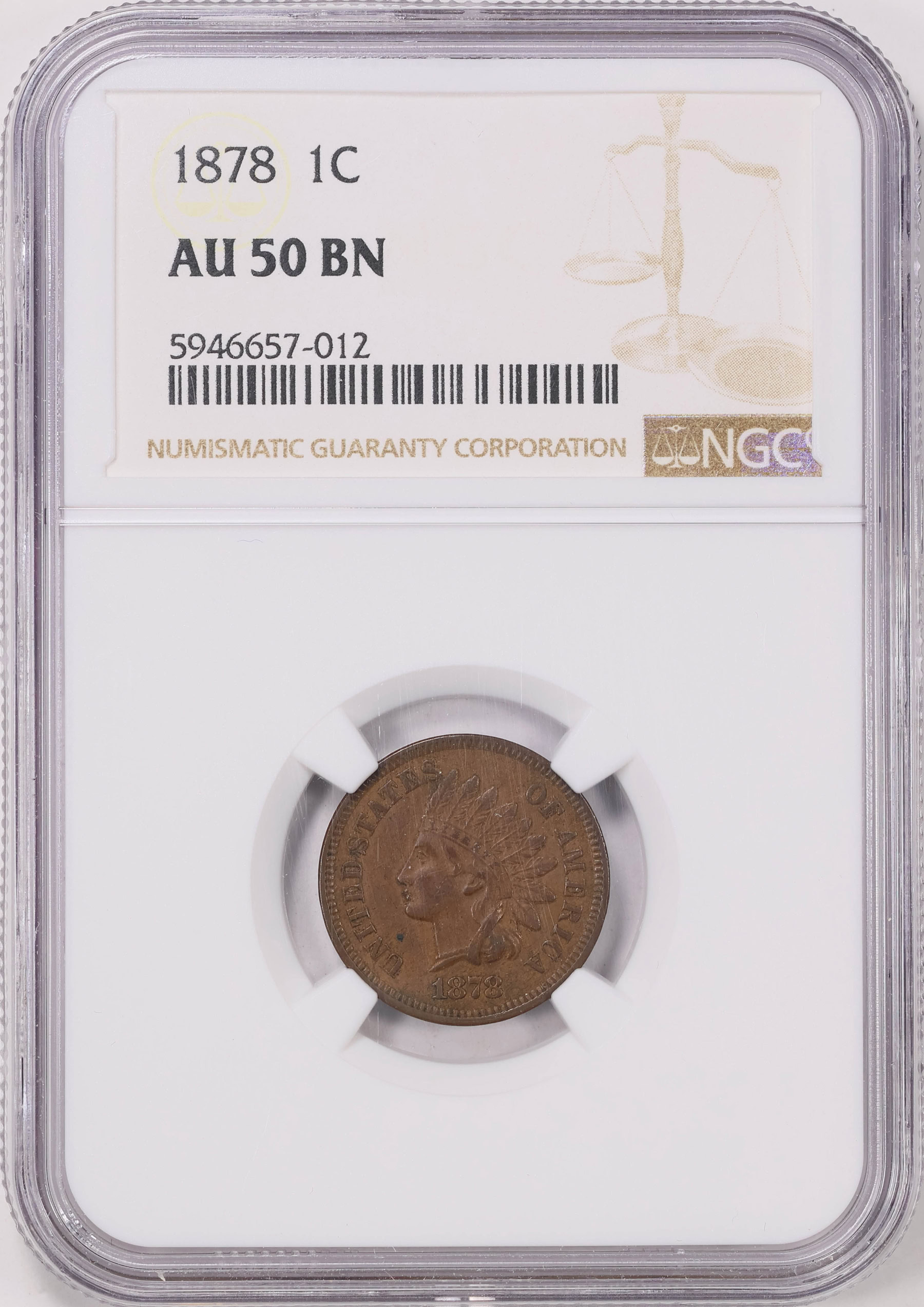 1878 Indian Cent NGC AU-50 BN (Item 1649031) | GreatCollections Coin Auctions