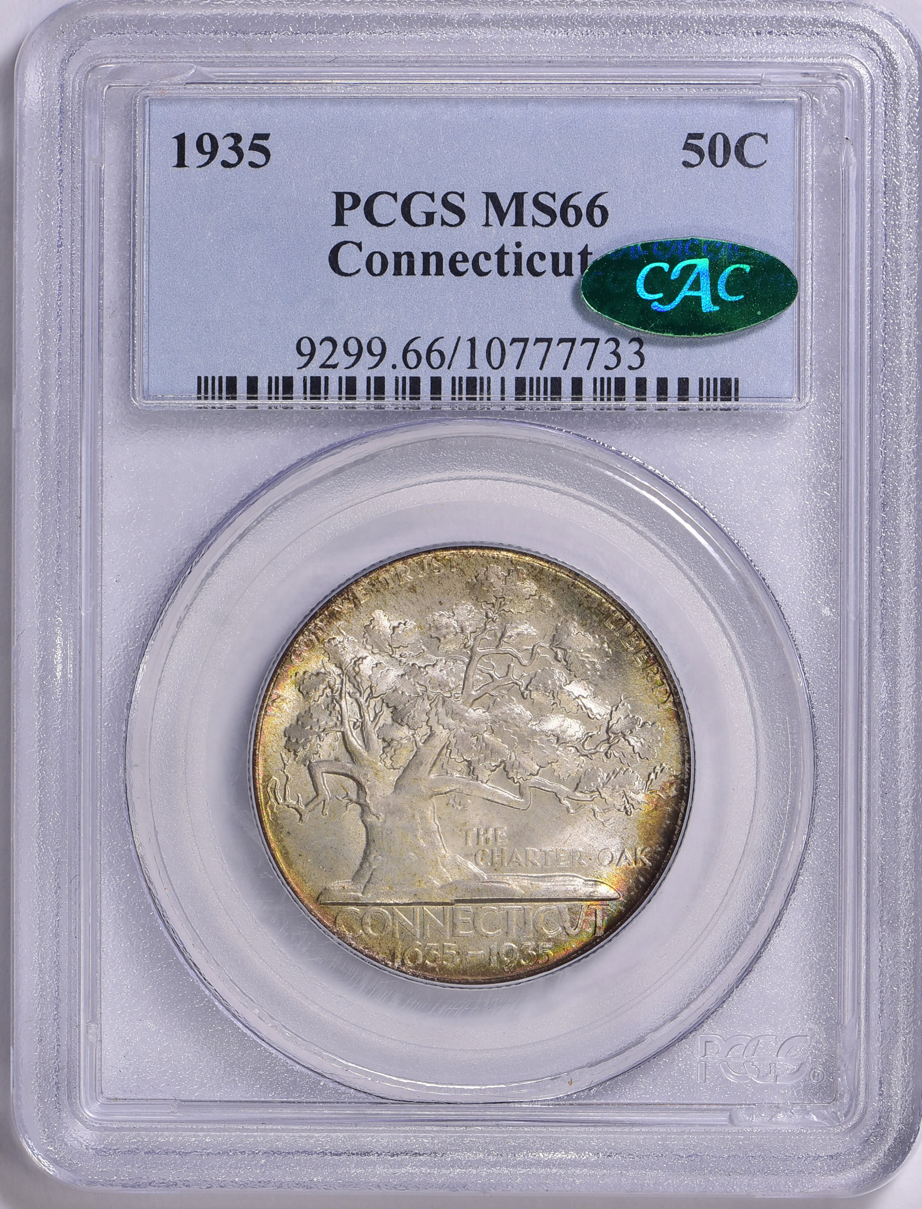 1935 Connecticut Tercentenary Half Dollar PCGS MS-66 (CAC Green) (Toned) (Item 1649266 ...