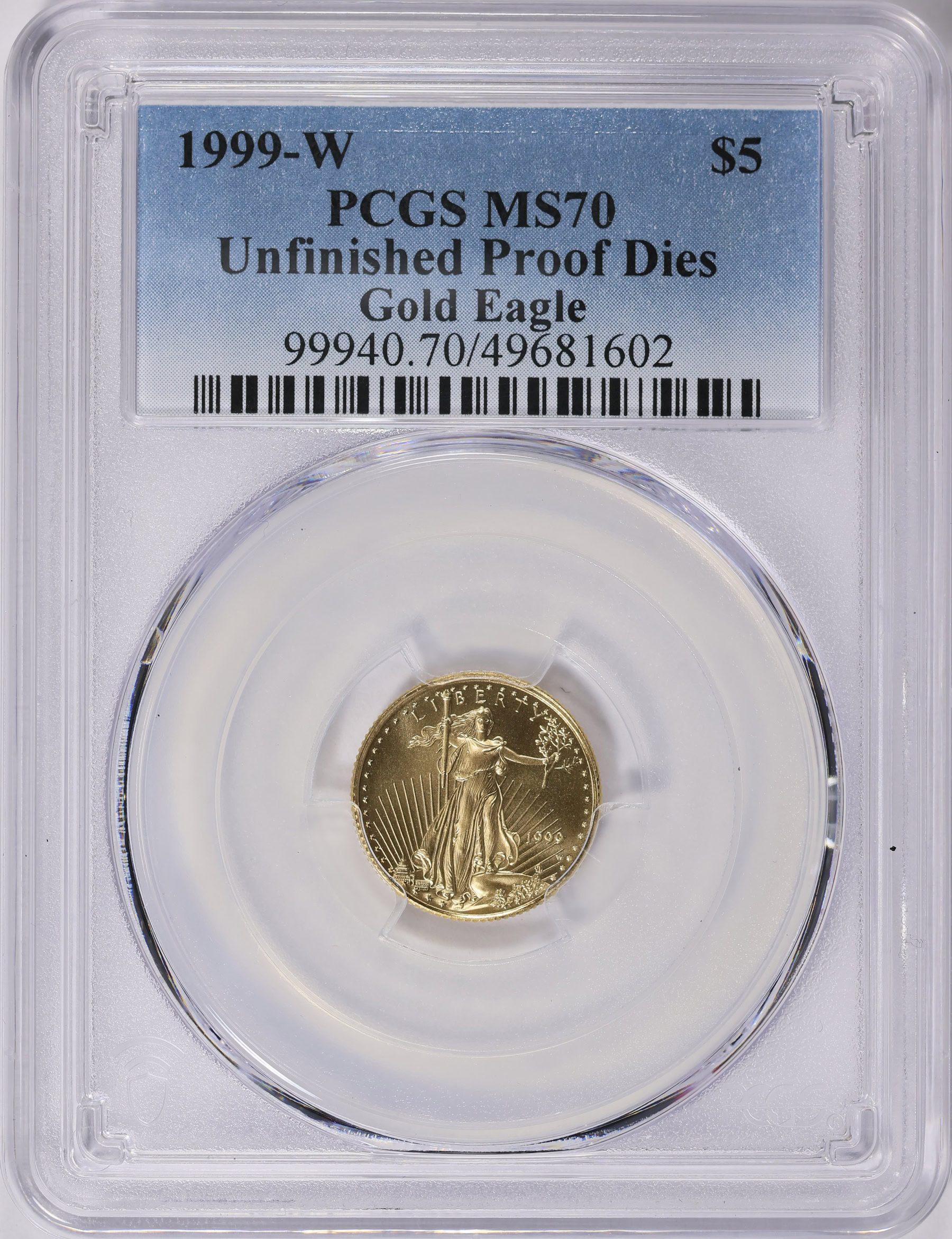 1999-W $5 Tenth-Ounce Gold American Eagle Made from Unfinished Proof ...