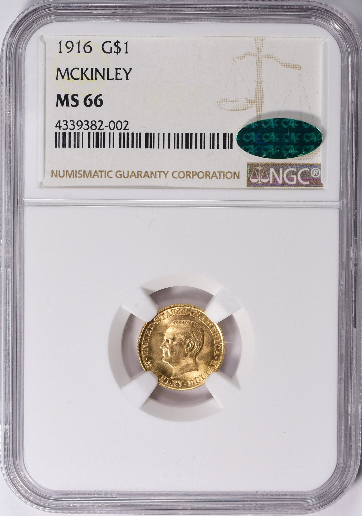 1916 McKinley Gold Dollar NGC MS-66 (CAC Green) (Item 1649577 ...