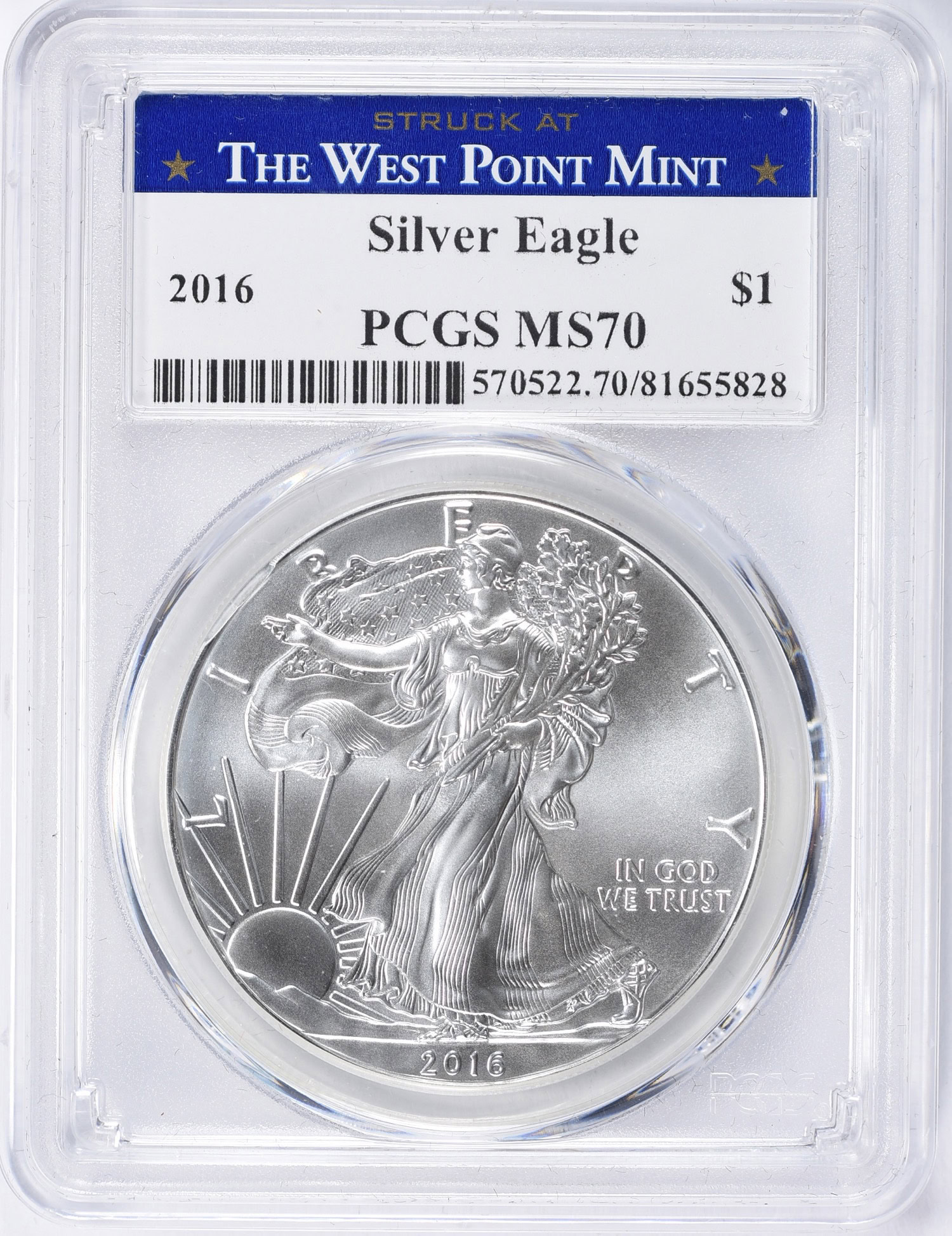 2016 $1 Silver Eagle 30th Anniversary PCGS MS-70 (Struck at West Point Label) (Item 1649636 ...