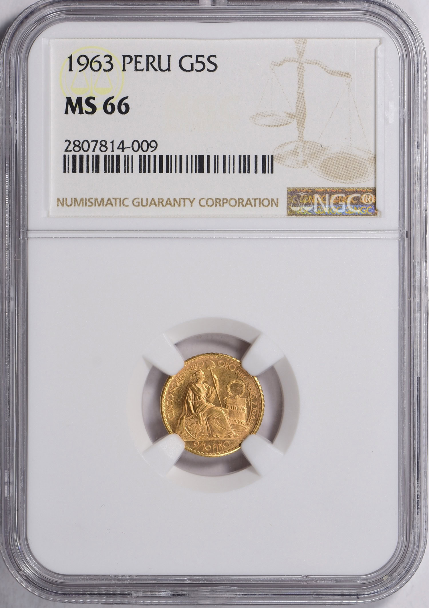Peru 1963 Gold 5 Soles KM-235 NGC MS-66 (AGW = 0.0677 oz.) | NGC Cert ...