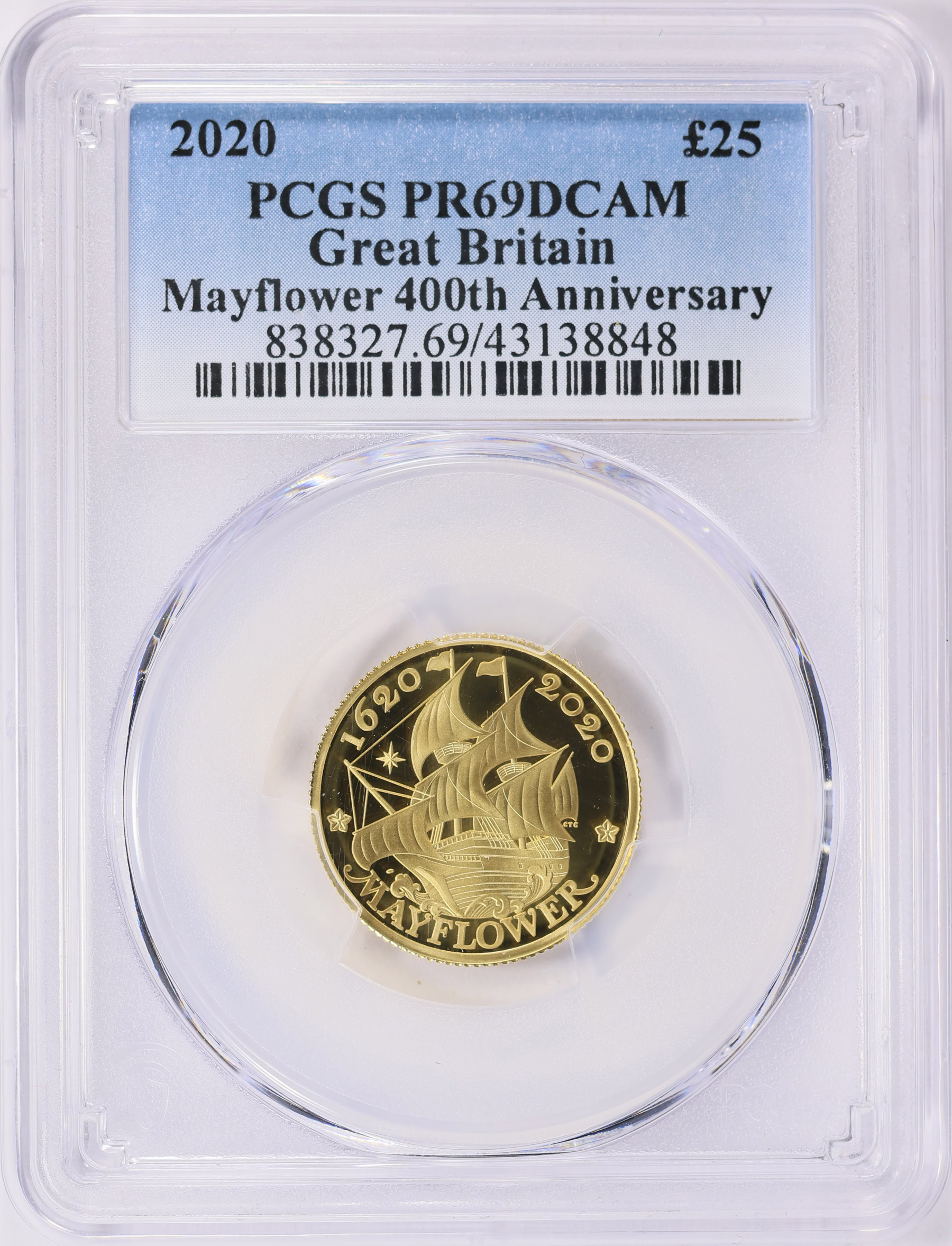 Great Britain 2020 Gold £25 Mayflower 400th Anniversary PCGS Proof-69 ...