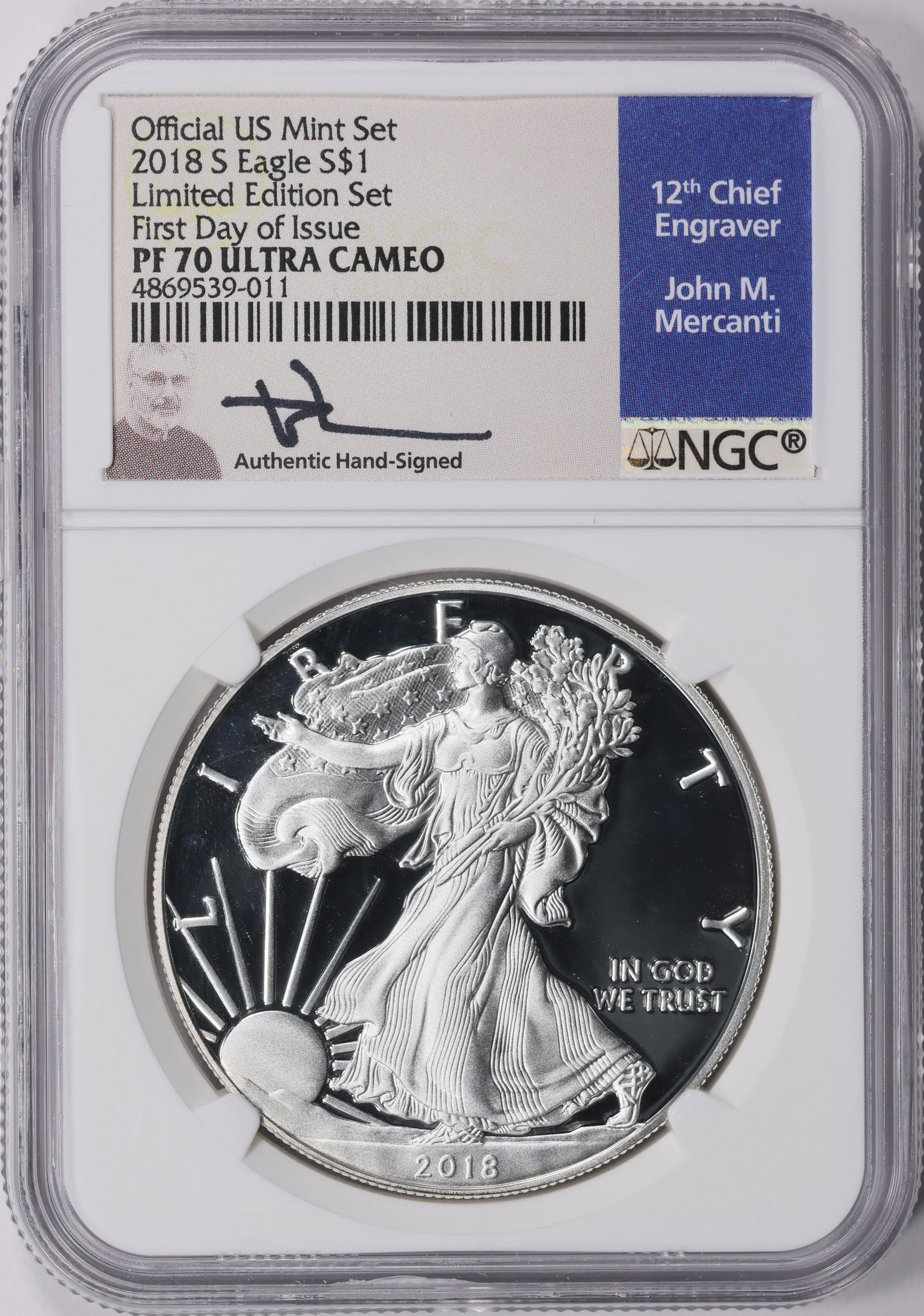 2018-S $1 Silver Eagle First Day of Issue (From the Limited Edition Proof Set) NGC Proof-70 UC ...