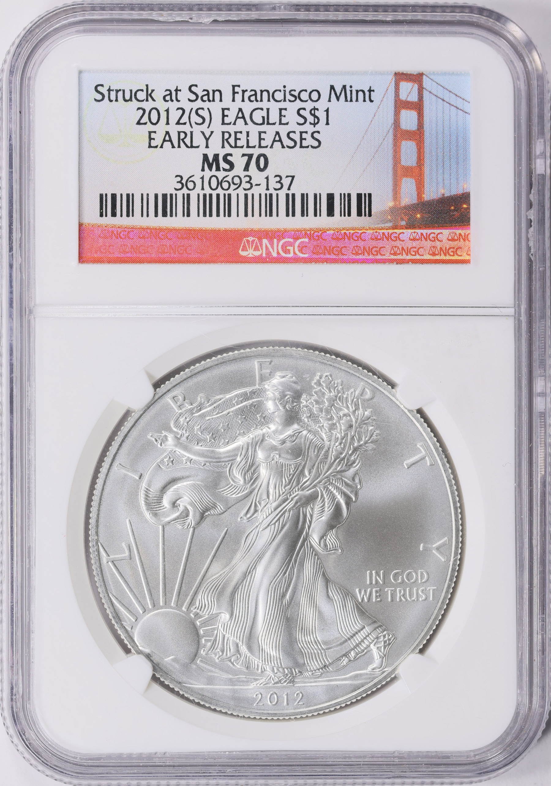 2012-(S) $1 Silver Eagle Early Releases Struck at San Francisco NGC MS-70 (Item 1649878 ...