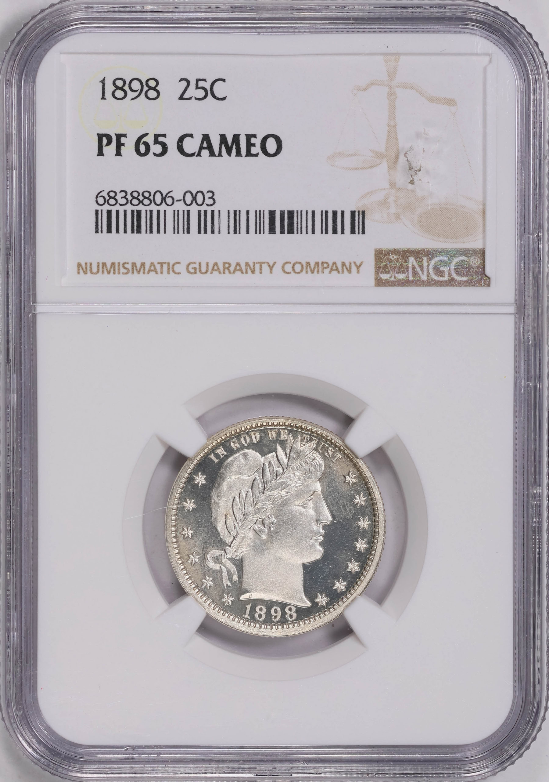 1898 Barber Quarter NGC Proof-65 CAMEO (Item 1649918 ...