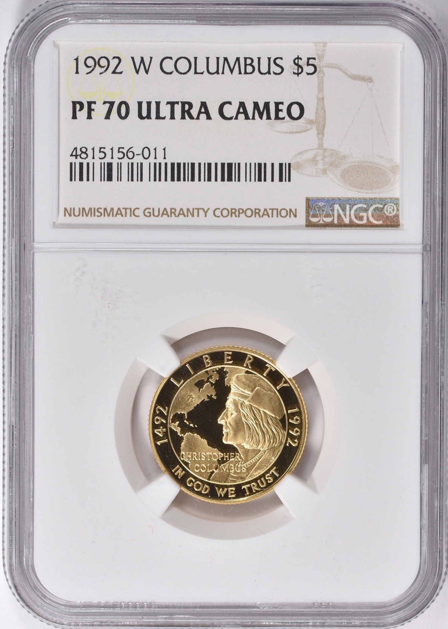 1992-W Christopher Columbus Quincentenary Gold $5 NGC Proof-70 UC (Item ...