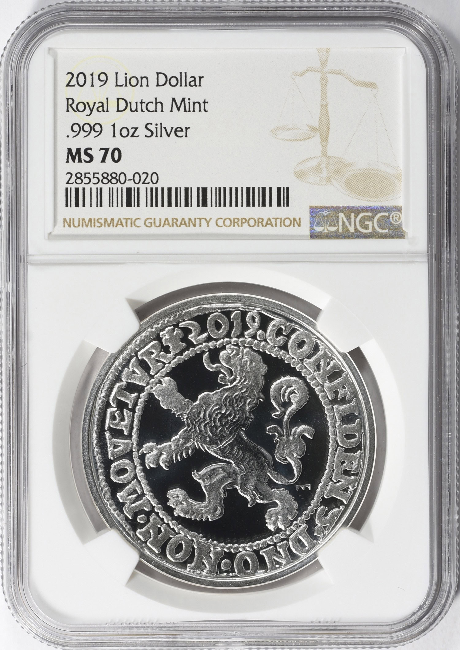 Netherlands 2019 Silver 1 oz. Royal Dutch Mint Lion Dollar Restrike NGC ...