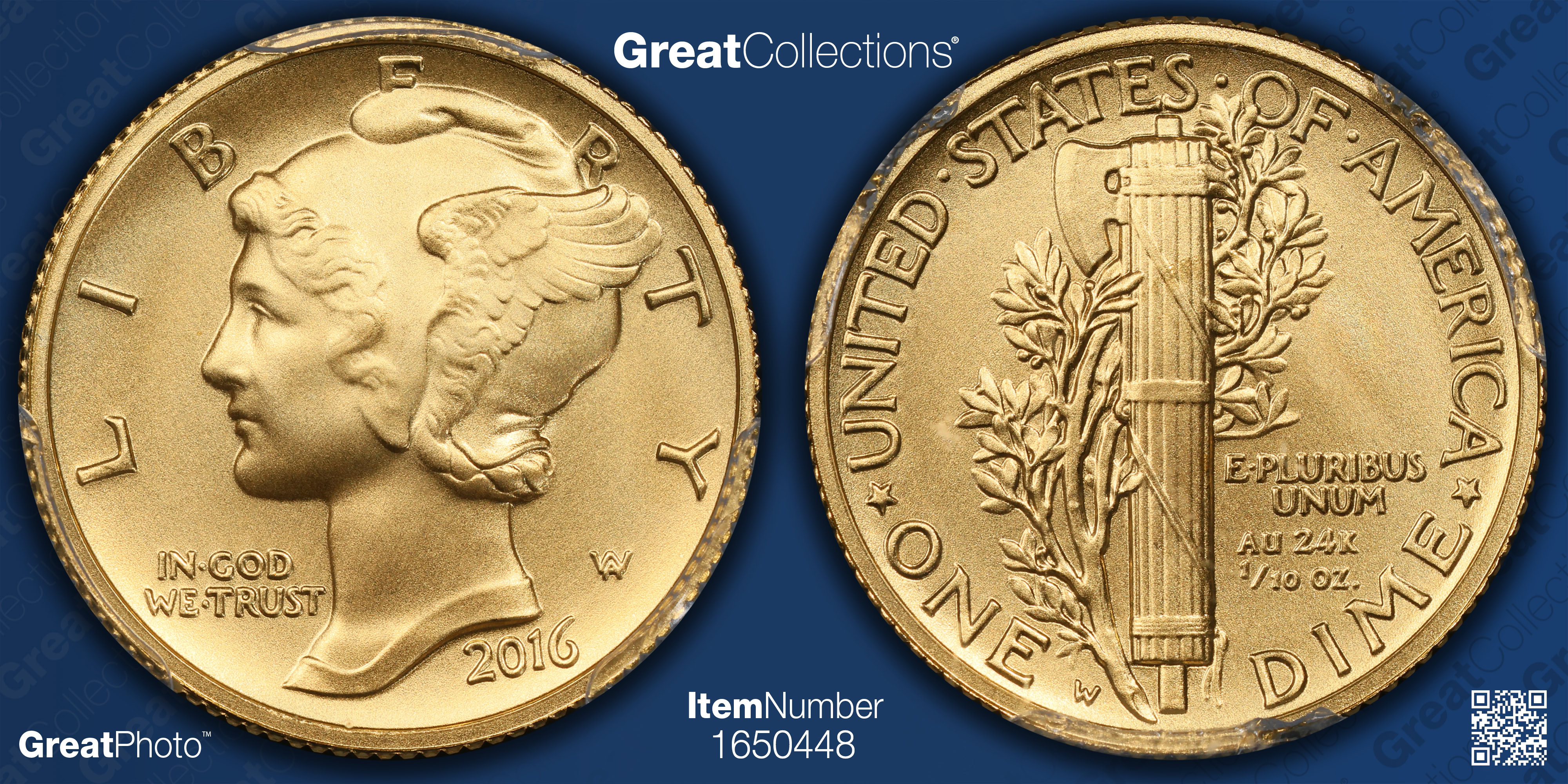 2016-W Gold Mercury Dime 100th Anniversary. PCGS SP-70 (Item 1650448 ...