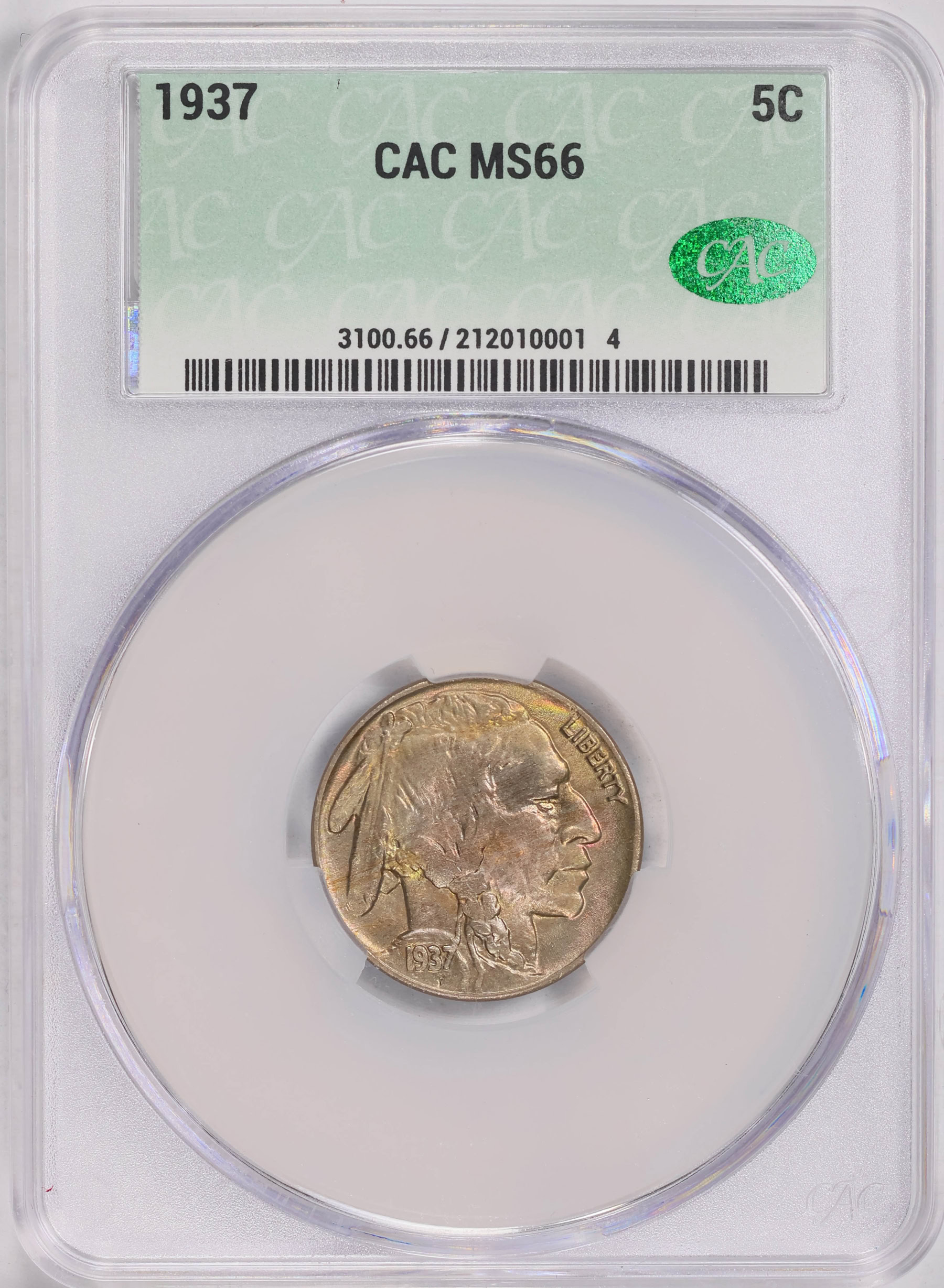 1937 Buffalo Nickel CACG MS-66 (Toned) (Item 1650478) | GreatCollections Coin Auctions
