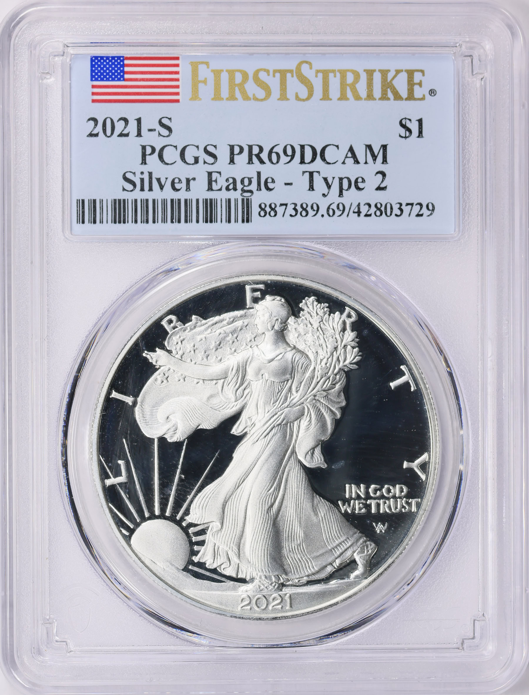 2021-S $1 Silver Eagle Type 2 First Strike PCGS Proof-69 DCAM (Item 1650527) | GreatCollections ...