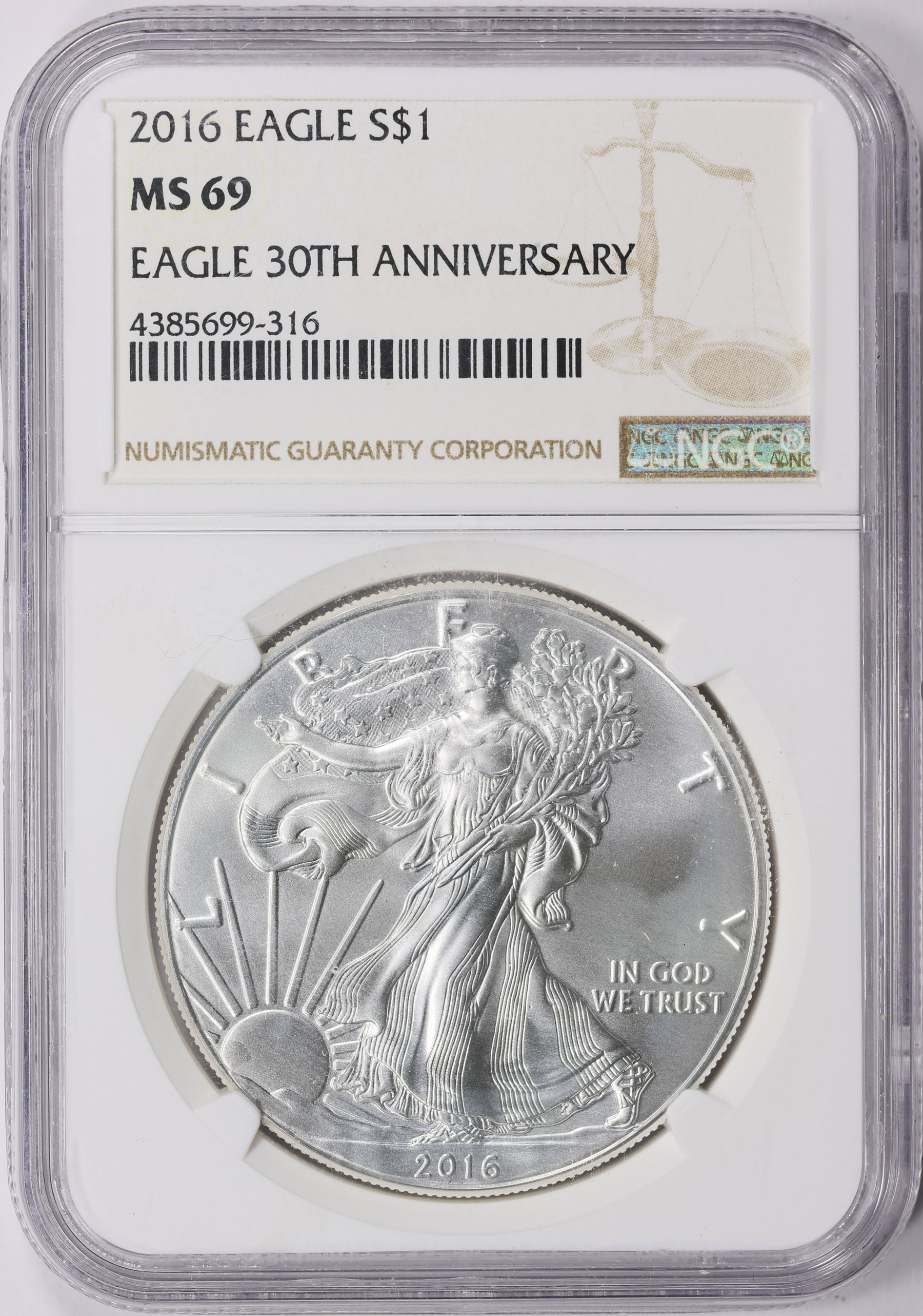 2016 $1 Silver Eagle 30th Anniversary NGC MS-69 (Item 1650563) | GreatCollections Coin Auctions