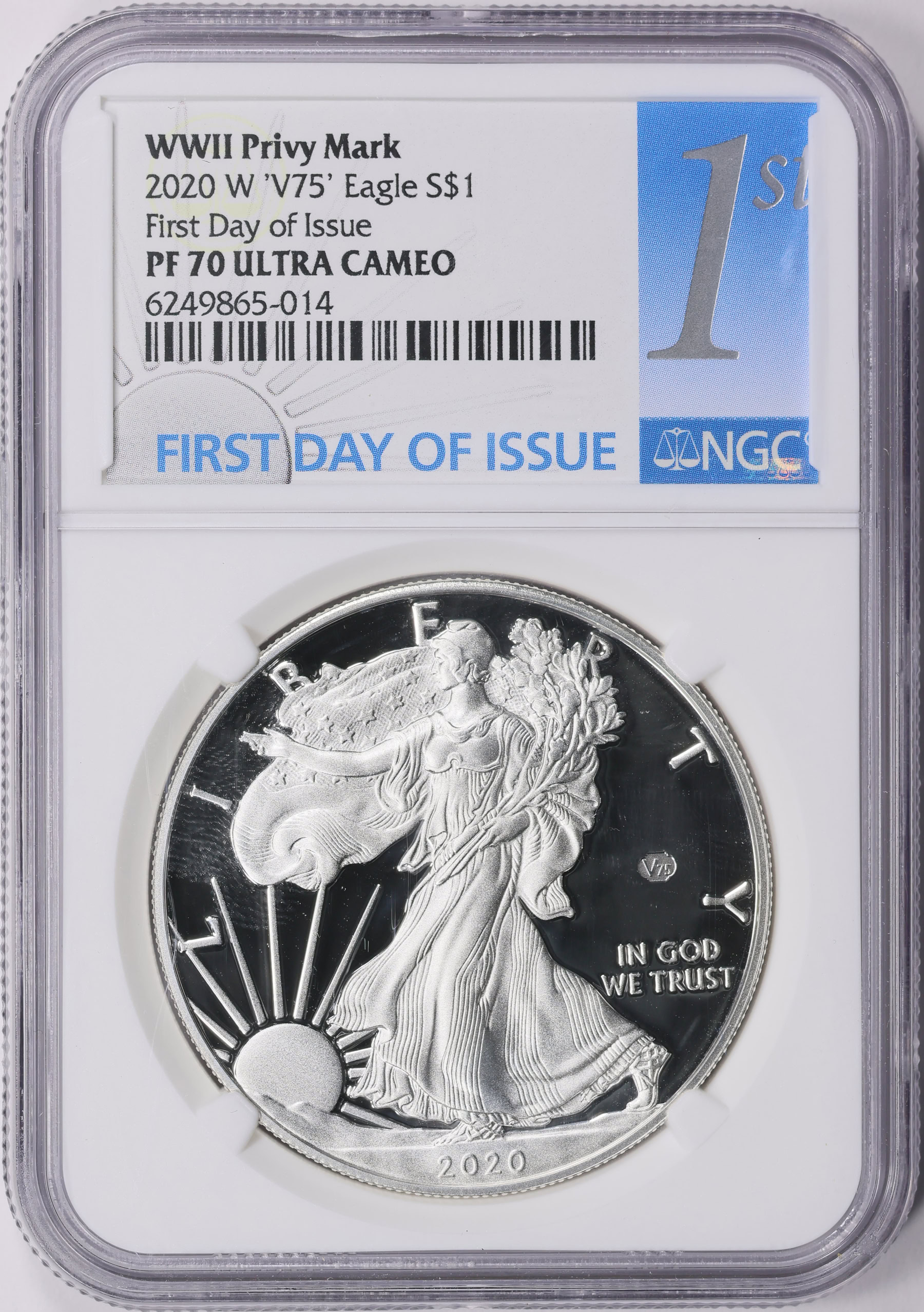 2020-W $1 Silver Eagle V75 Privy First Day of Issue NGC Proof-70 UC (Item 1650576 ...