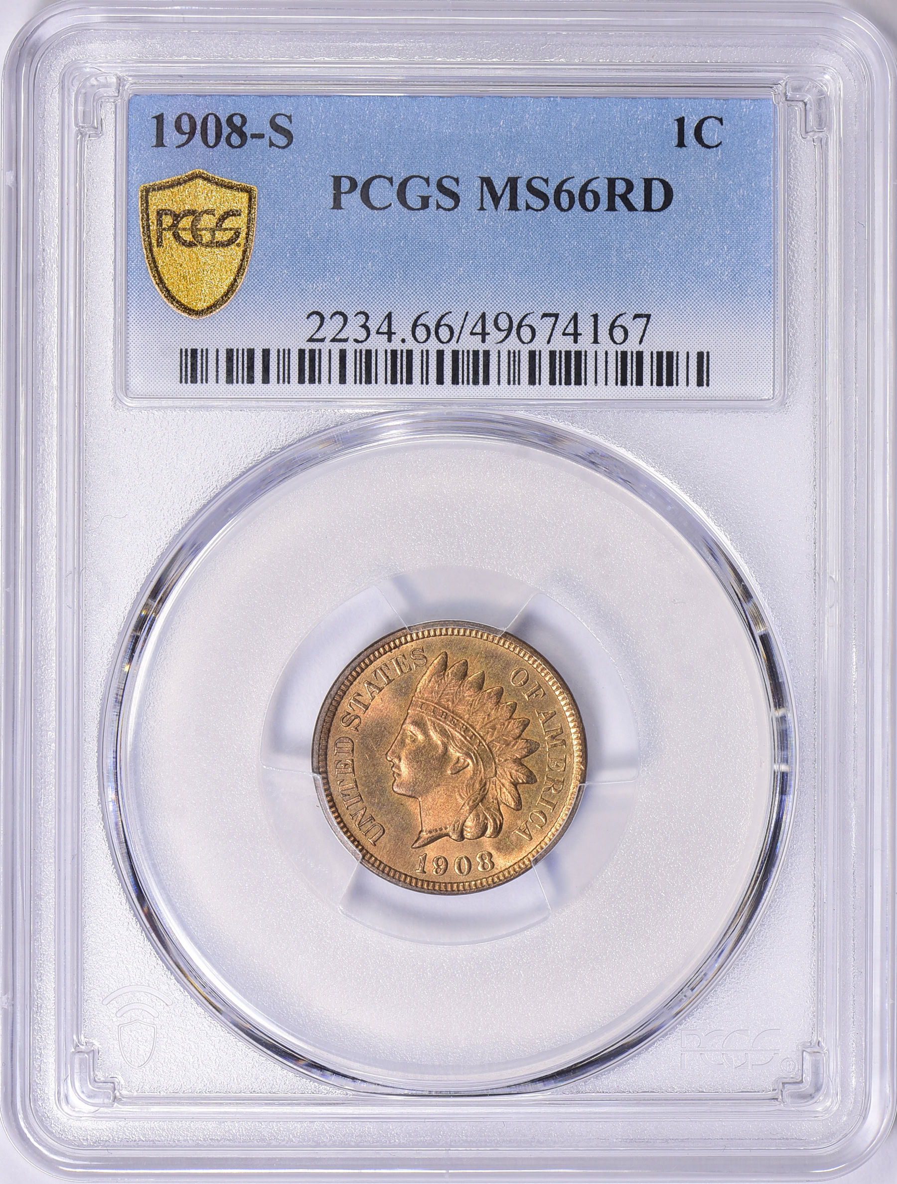 1908-S Indian Cent PCGS MS-66 RD (Item 1650929) | GreatCollections Coin Auctions