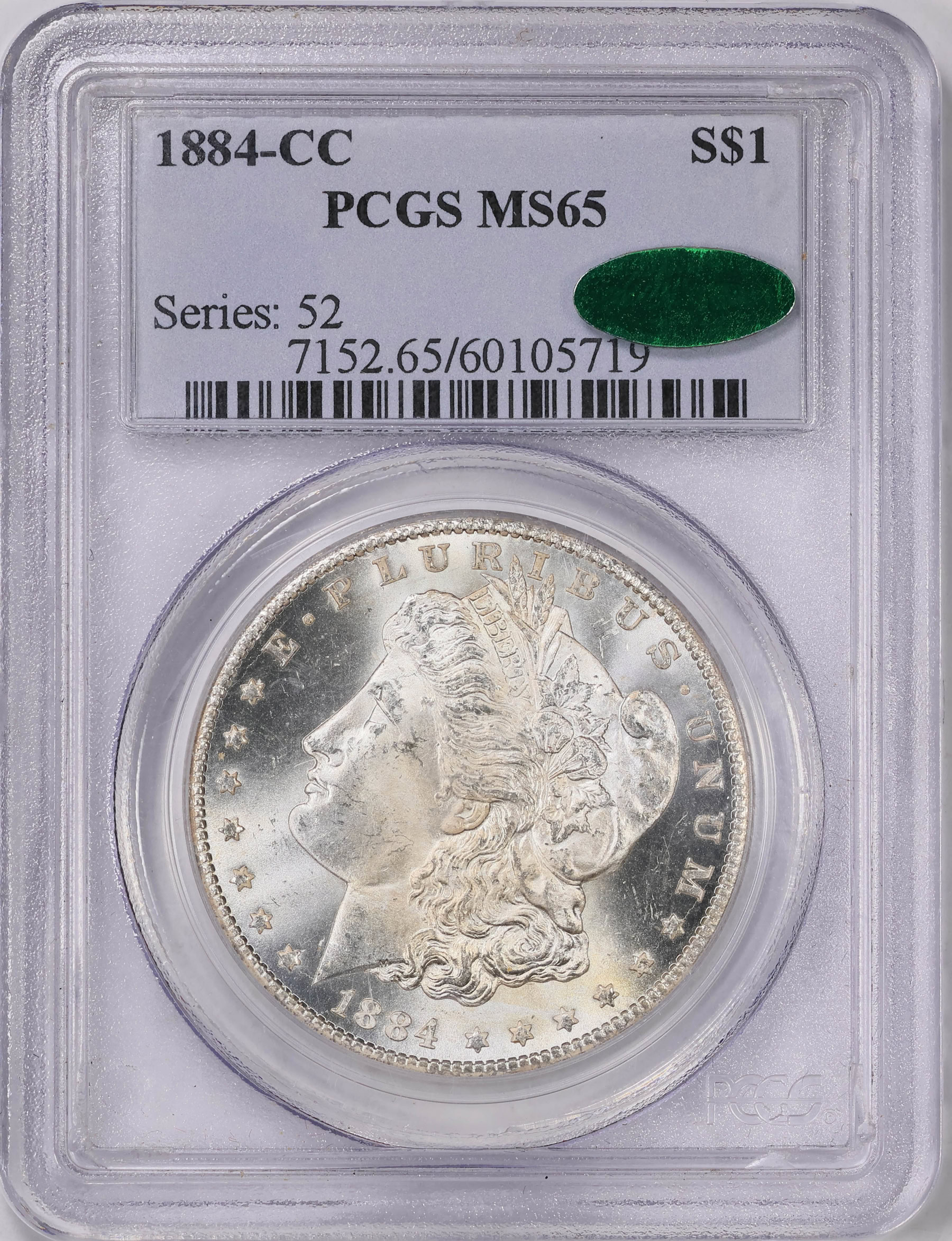 1884-CC Morgan Silver Dollar PCGS MS-65 (CAC Green) (Item 1650943) | GreatCollections Coin Auctions