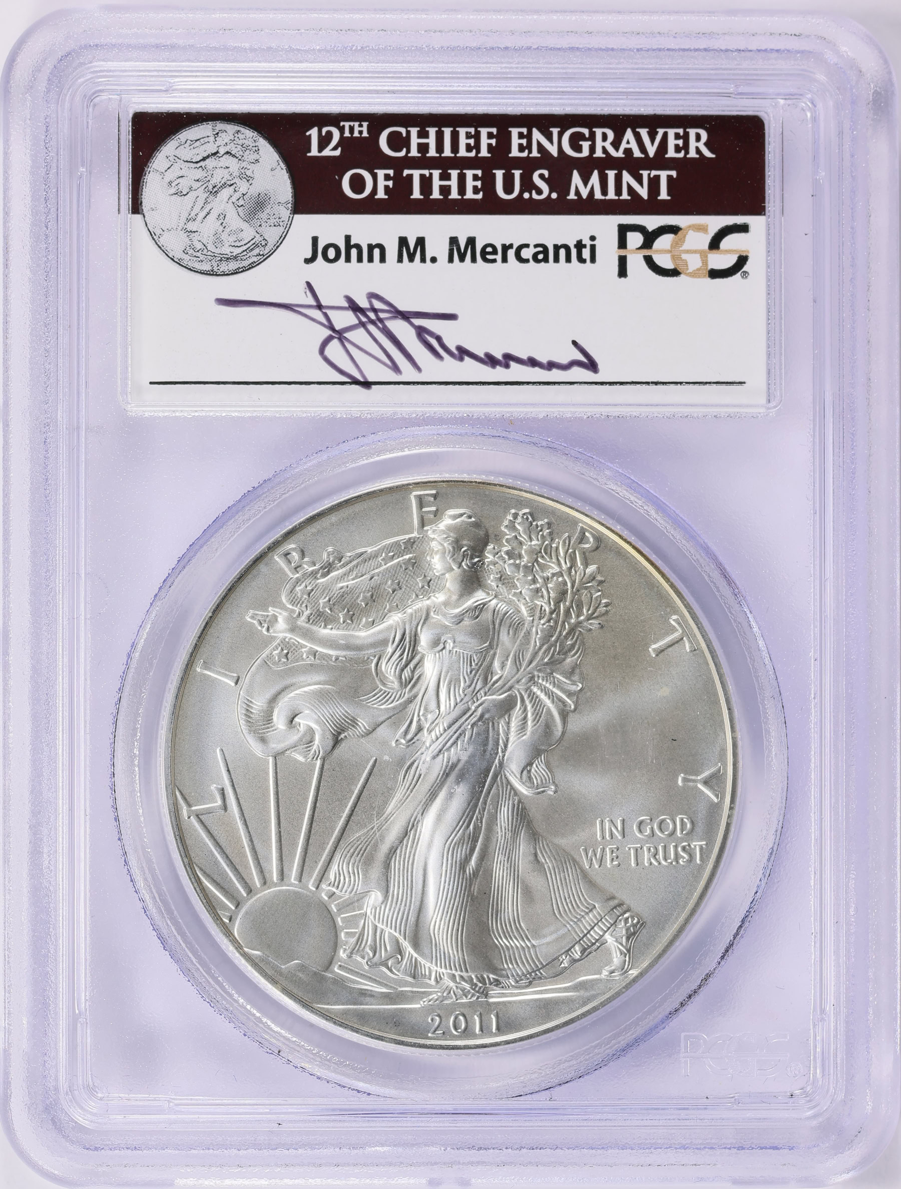 2011-W $1 Silver Eagle 25th Anniversary PCGS MS-70 (Mercanti Signed Label) (Item 1651010 ...