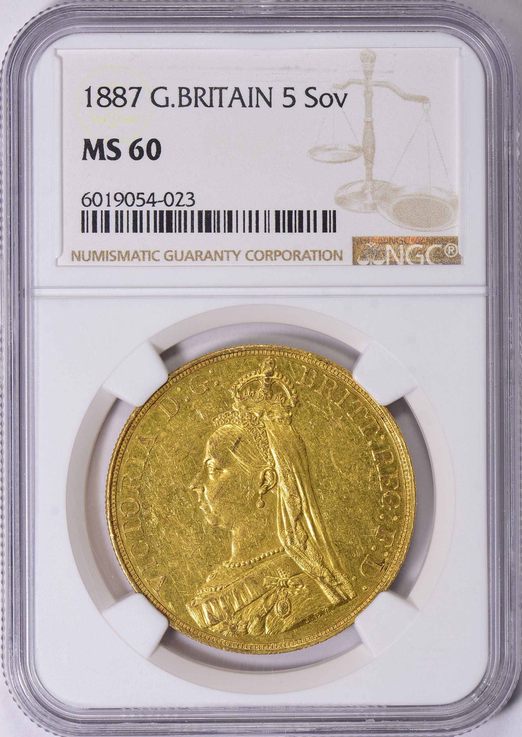 Great Britain 1887 Gold £5 KM-769 NGC MS-60 (AGW = 1.1771 oz.) (Item ...
