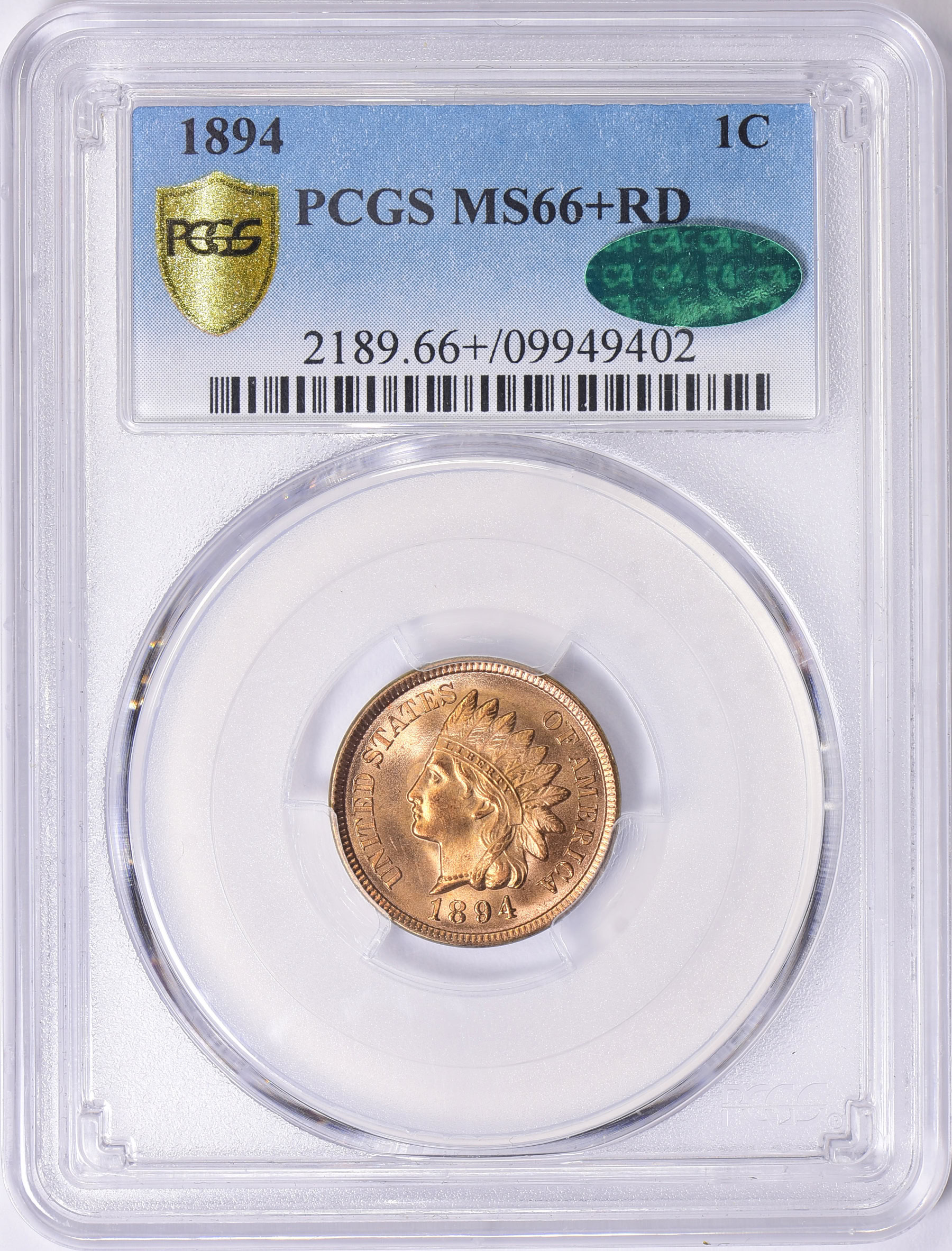 1894 Indian Cent PCGS MS-66+ RD (CAC Green) (Item 1651224) | GreatCollections Coin Auctions