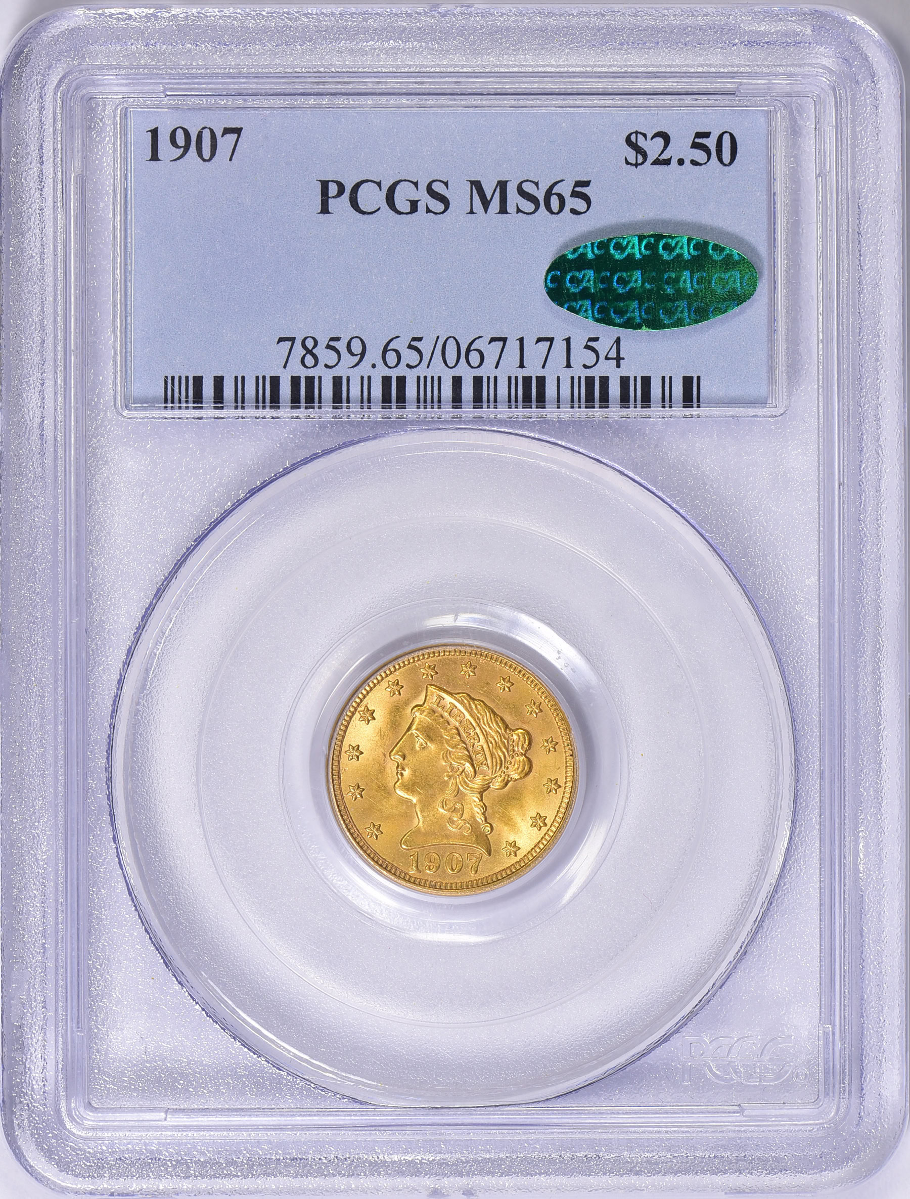 1907 Liberty Gold Quarter Eagle PCGS MS-65 (CAC Green) (Item 1651282) | GreatCollections Coin ...