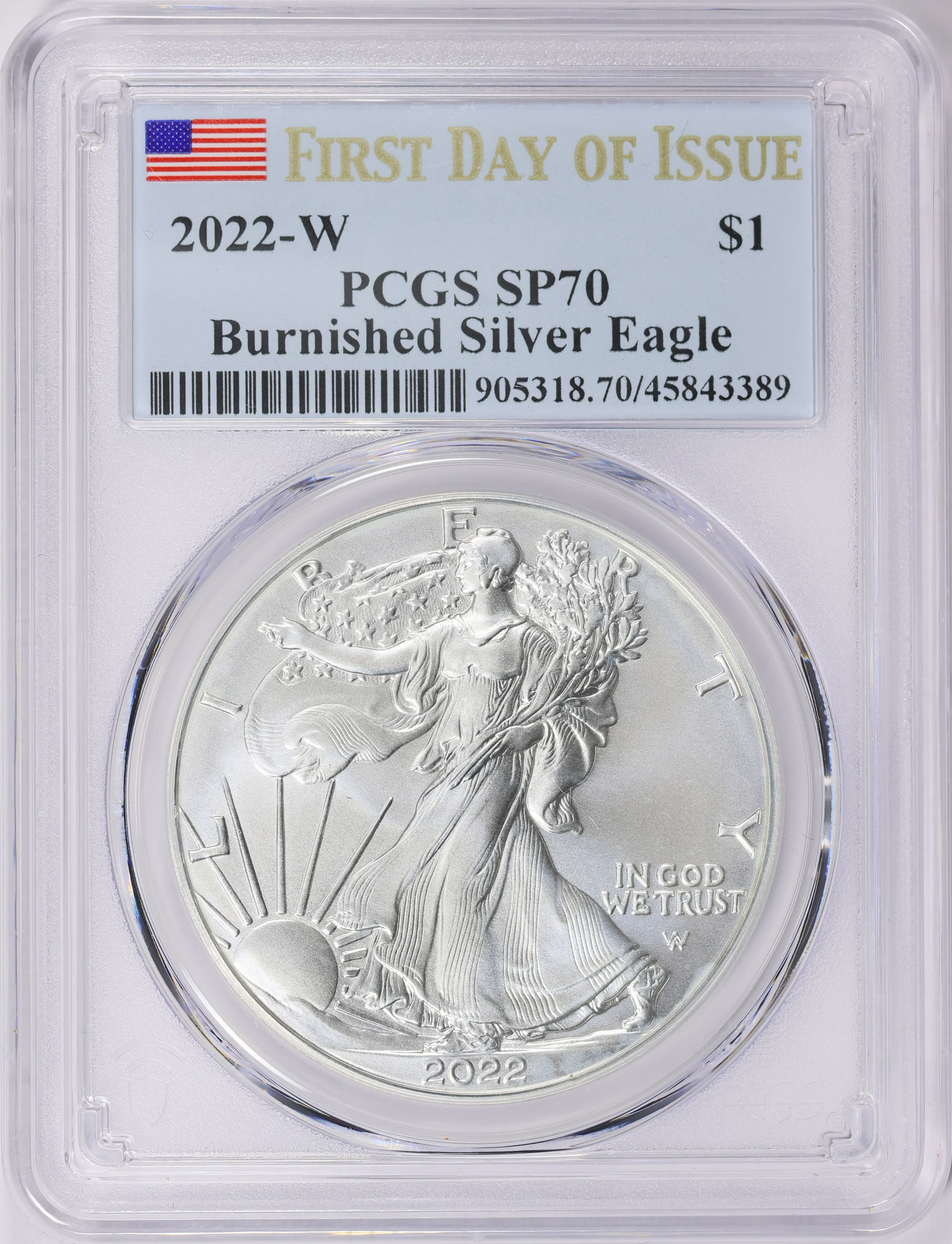 2022-W $1 Silver Eagle Burnished First Day of Issue PCGS SP-70 (Item 1651300) | GreatCollections ...