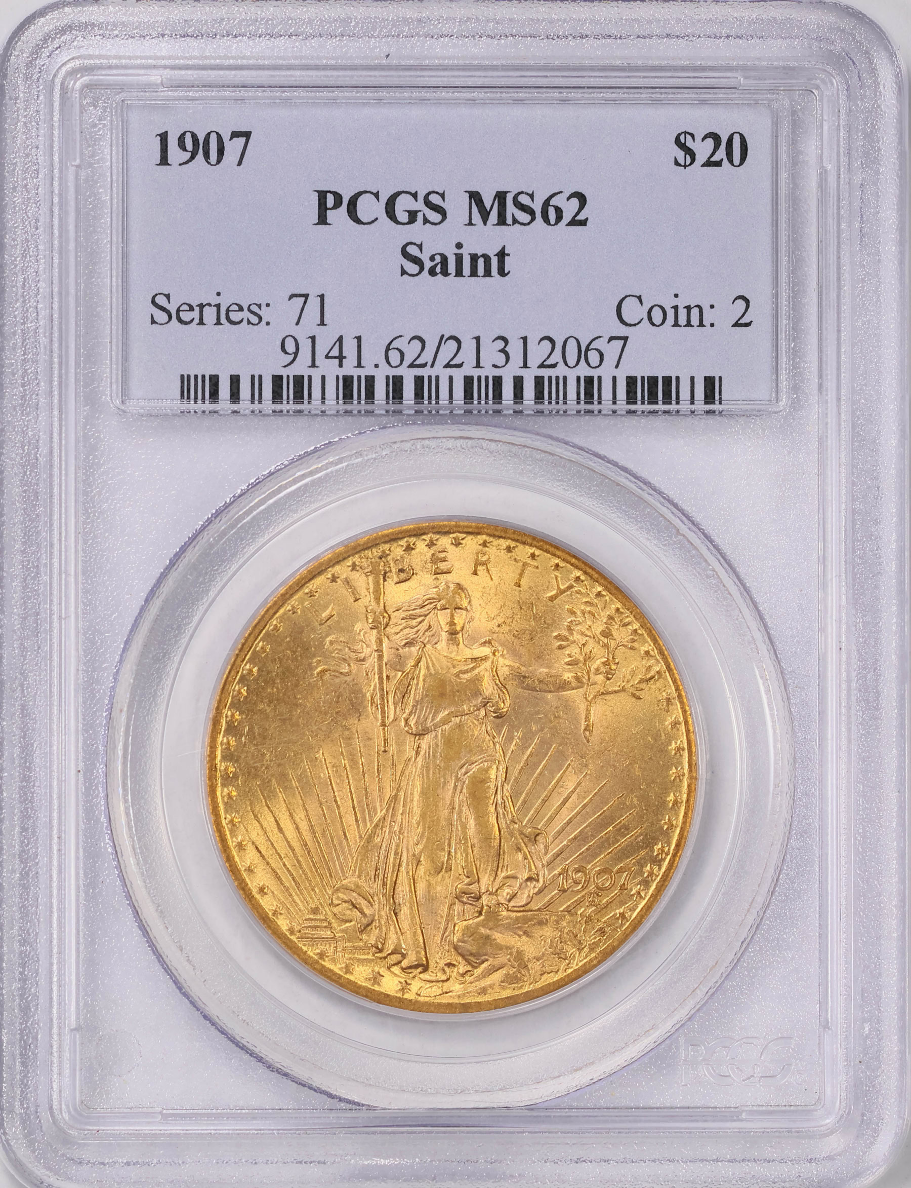 1907 Saint-Gaudens Gold Double Eagle Arabic Numerals PCGS MS-62 (Item 1651359 ...