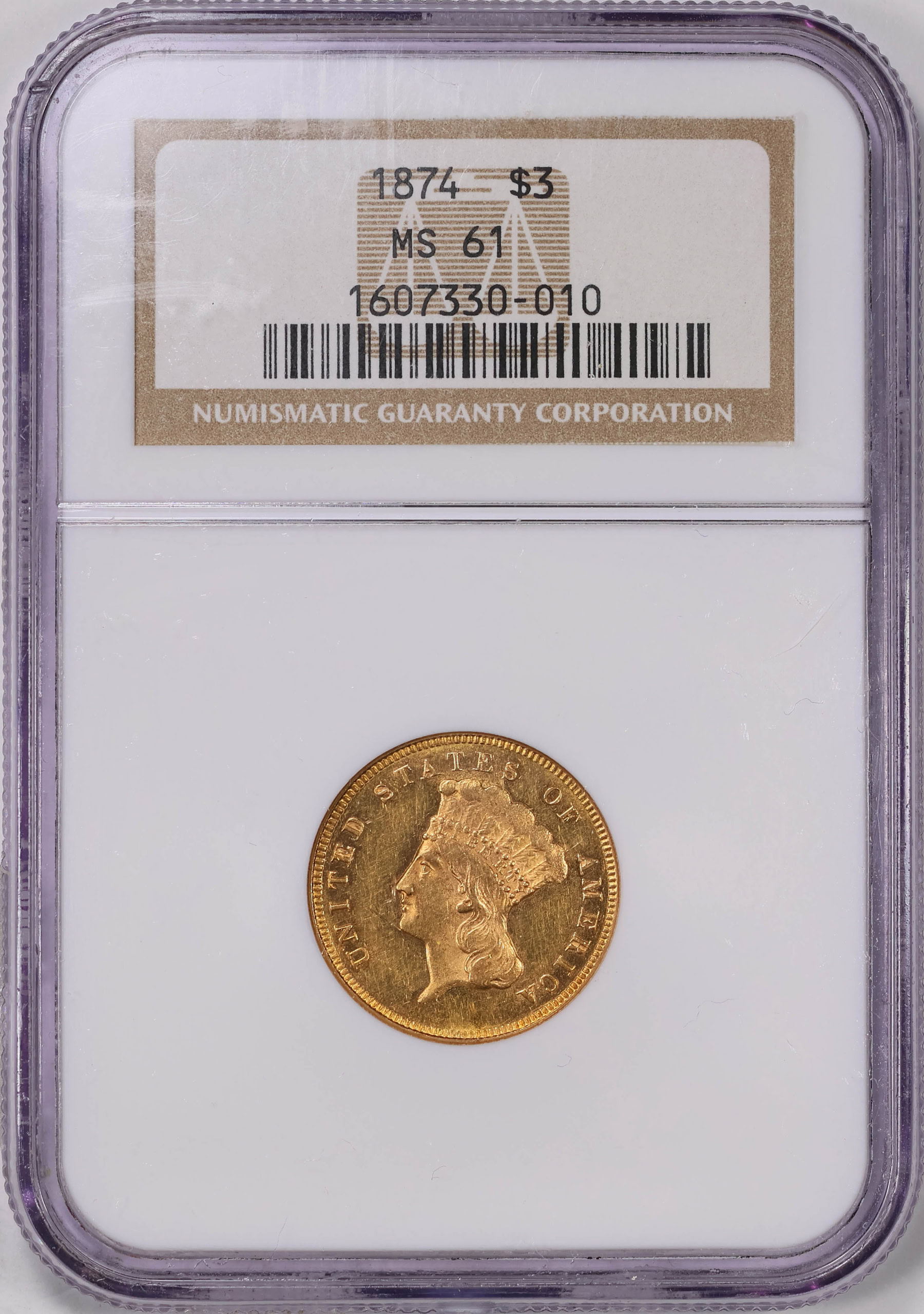 1874 Three-Dollar Gold Piece NGC MS-61 (Item 1651364 ...