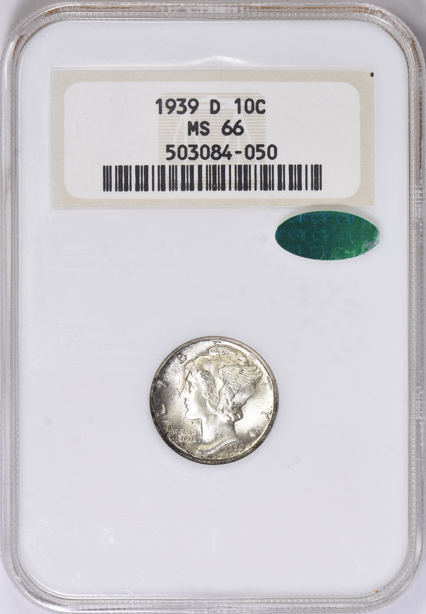 1939-D Mercury Dime NGC MS-66 (CAC Green) OH (Toned) (Item 1651409) | GreatCollections Coin Auctions